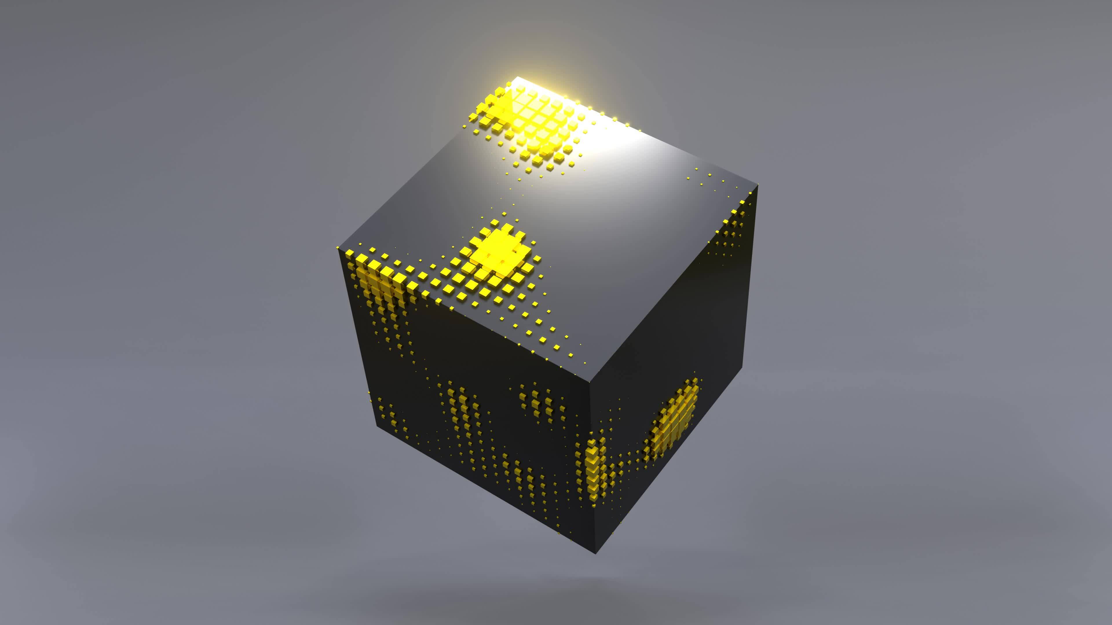 Abstract 3d Animation Of A Black Cube Rotating In Zero Gravity