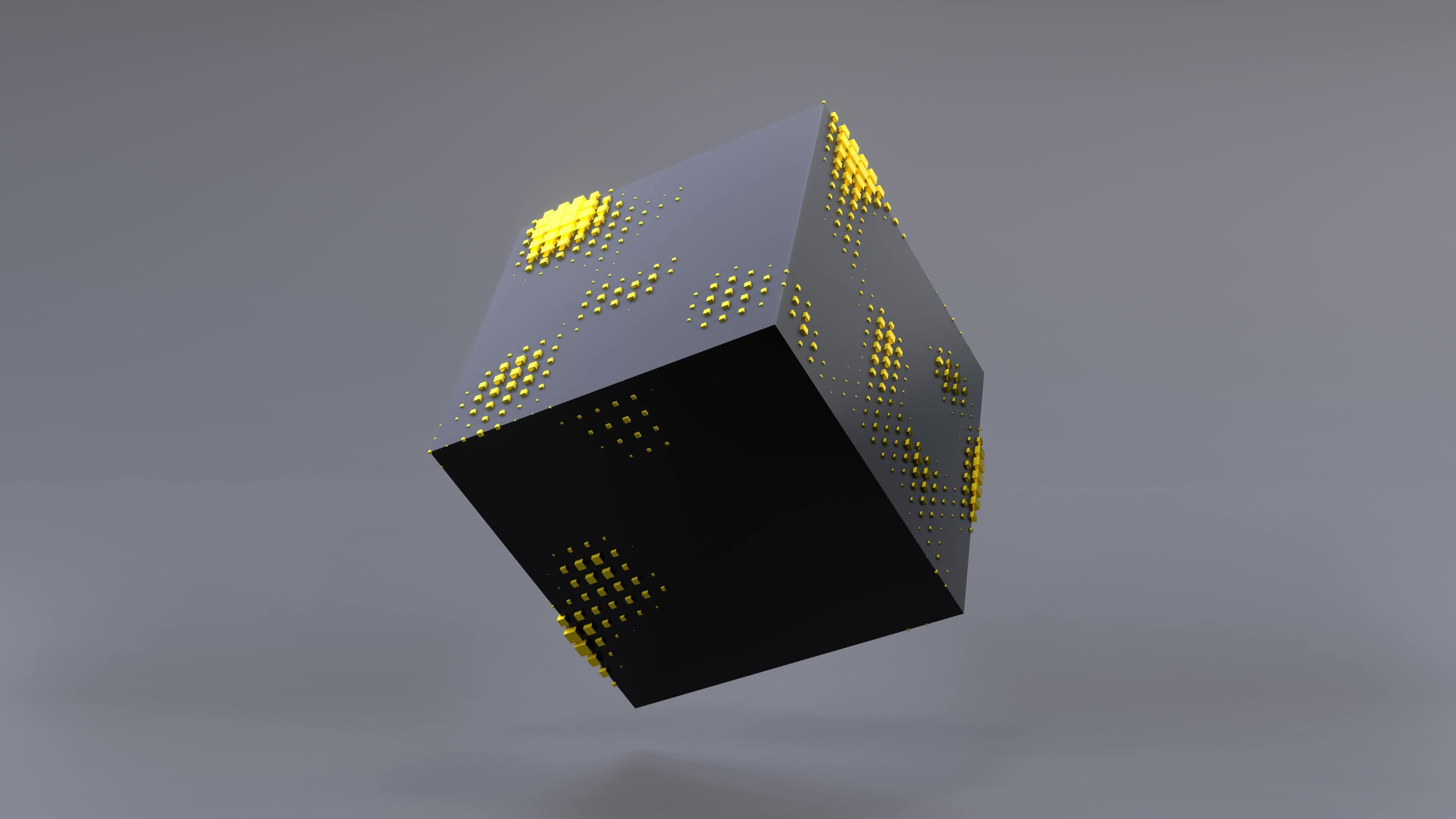 Abstract 3d Animation Of A Black Cube Rotating In Zero Gravity
