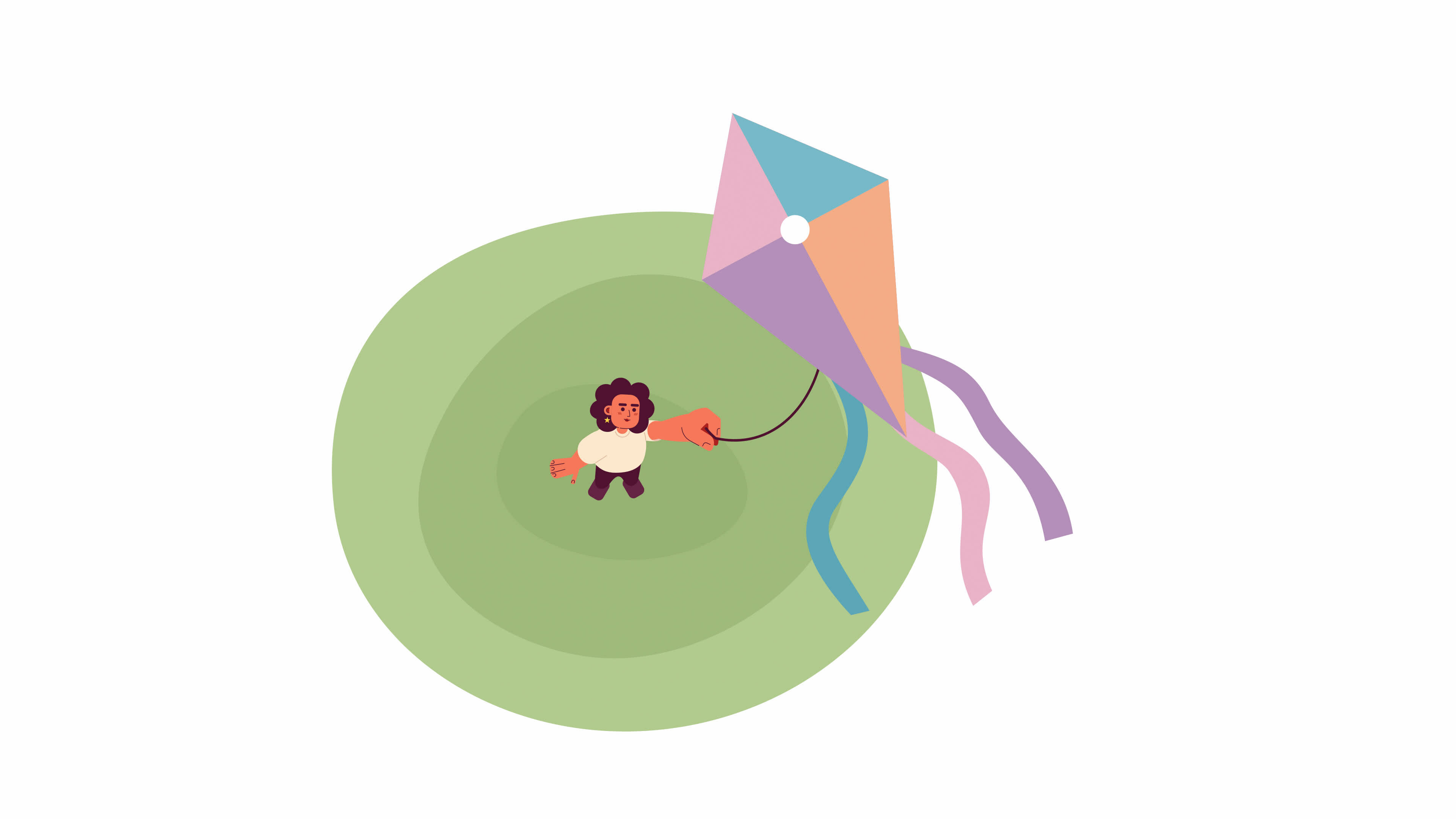 Girl flying kite animation. Animated young woman standing on picnic spot 2D cartoon flat top ...