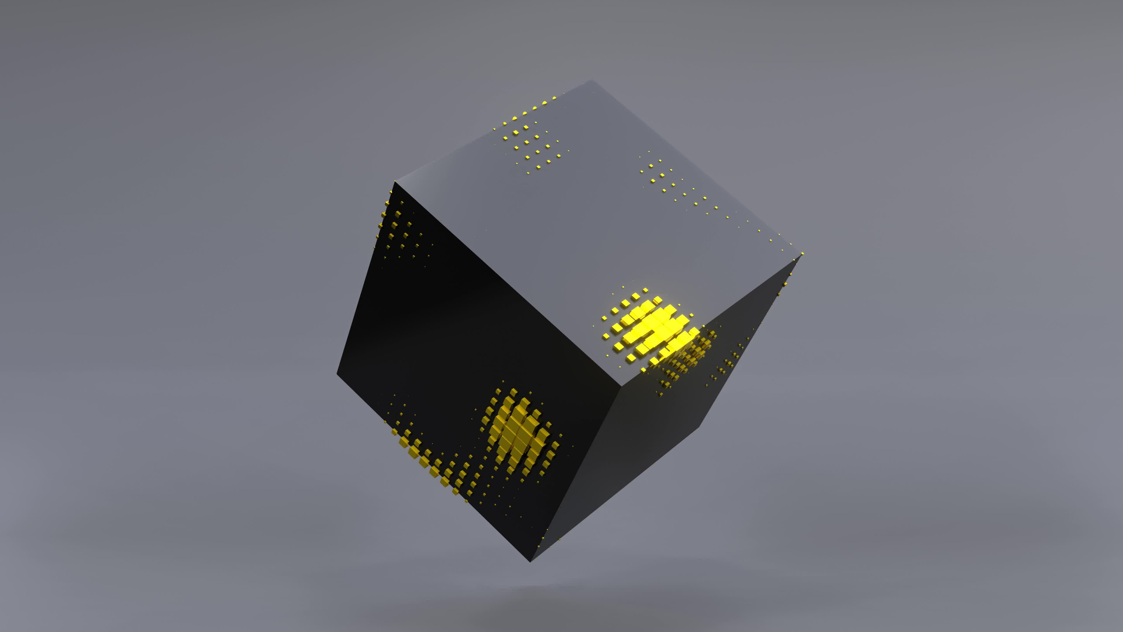 Abstract 3D animation of a black cube in zero gravity. Seamless looping ...