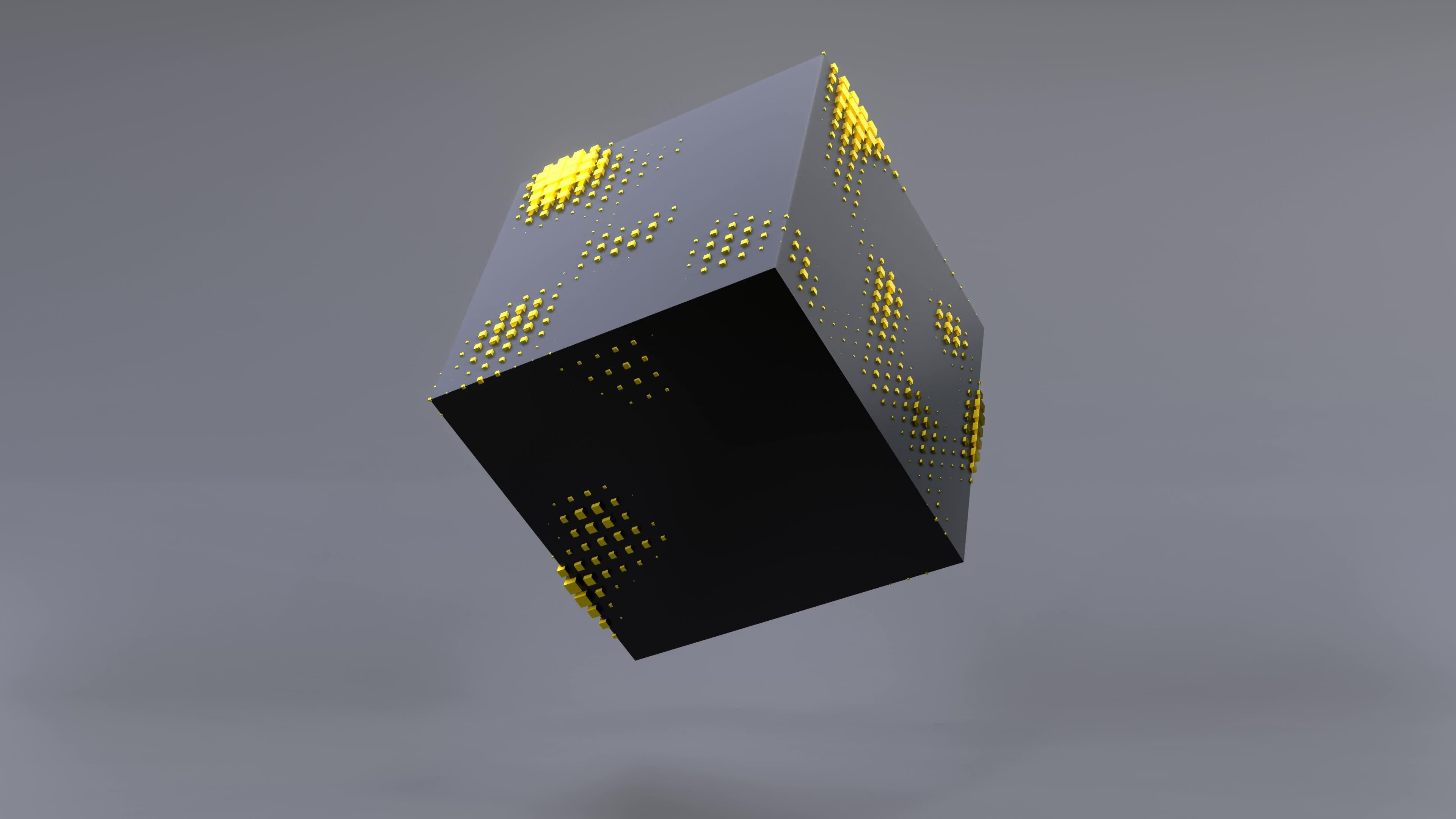 Abstract 3d Animation Of A Black Cube Rotating And Slow Move Up And Down In Zero Gravity