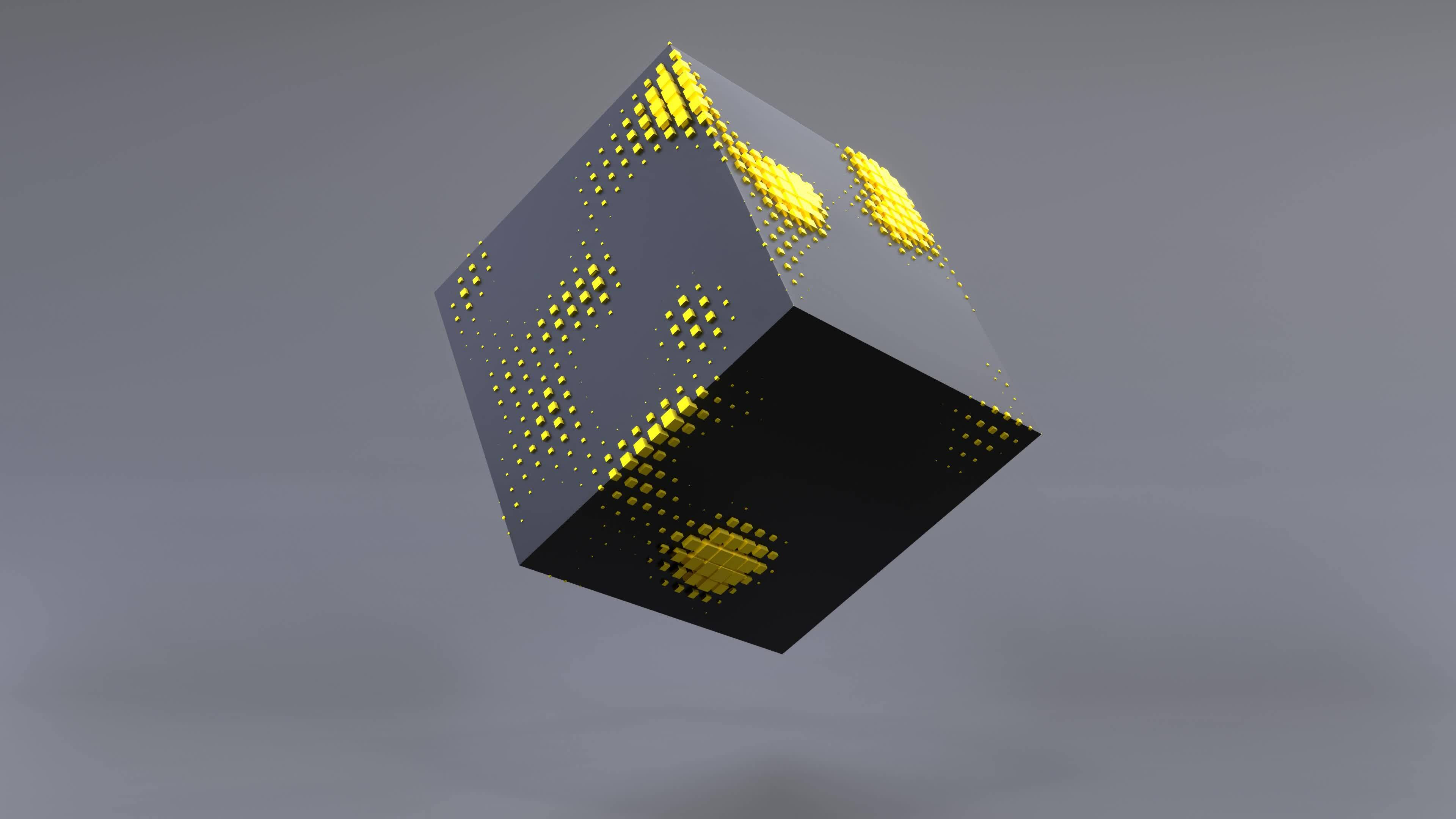Abstract 3d Animation Of A Black Cube Rotating And Slow Move Up And Down In Zero Gravity