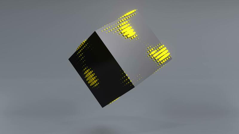 Abstract 3D animation of a black cube rotating and slow move up and ...