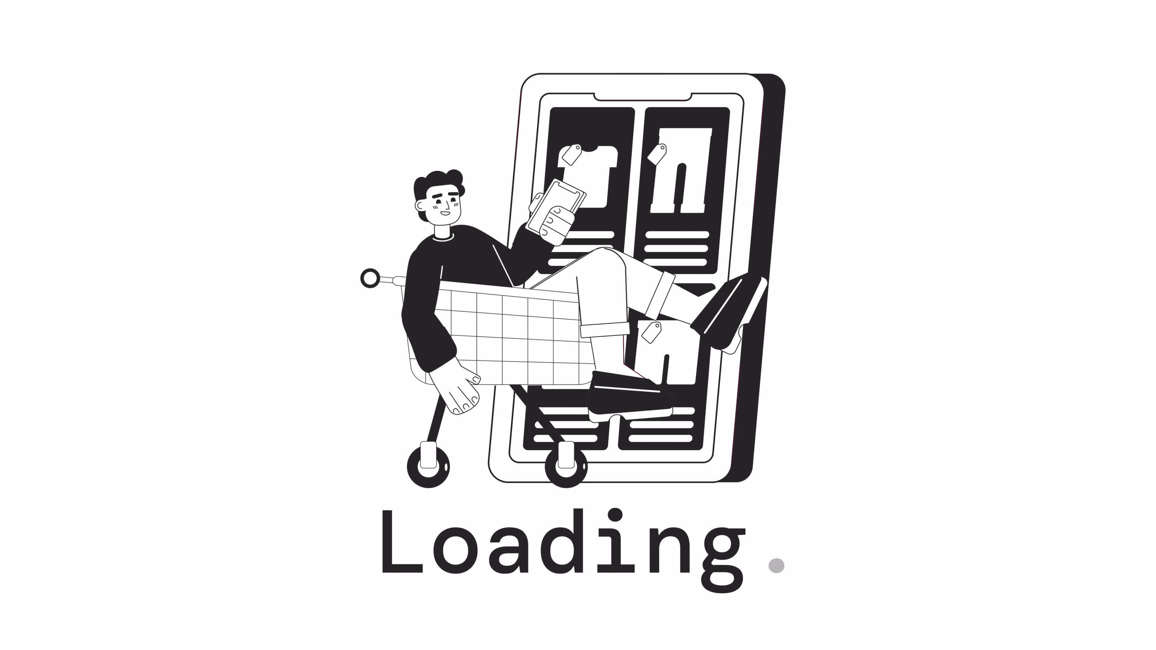 Mobile Commerce Bw Loader Animation Clothing Shopping With Smartphone