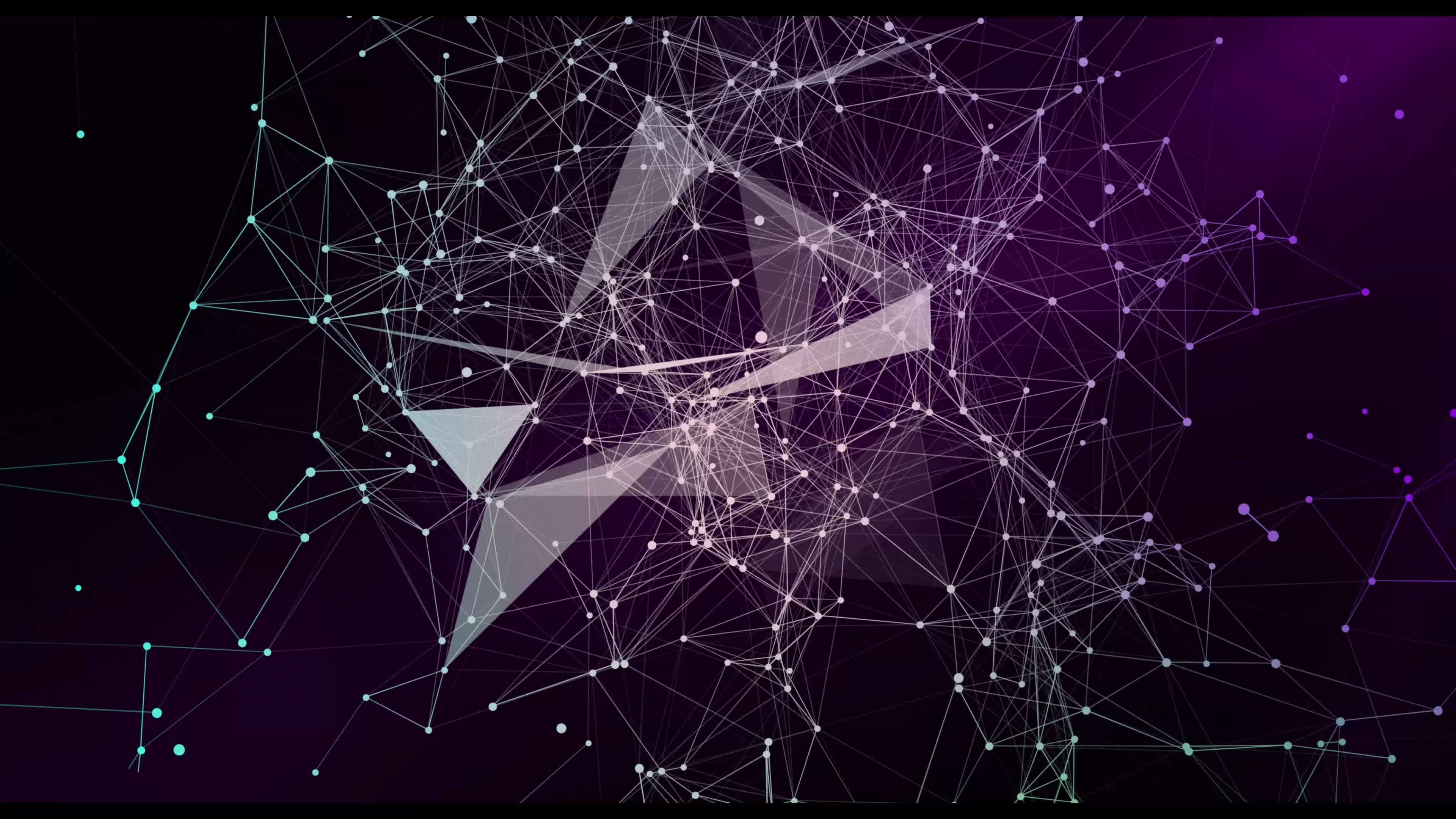 Plexus Of Abstract Violet Geometrical Lines With Moving Triangles And