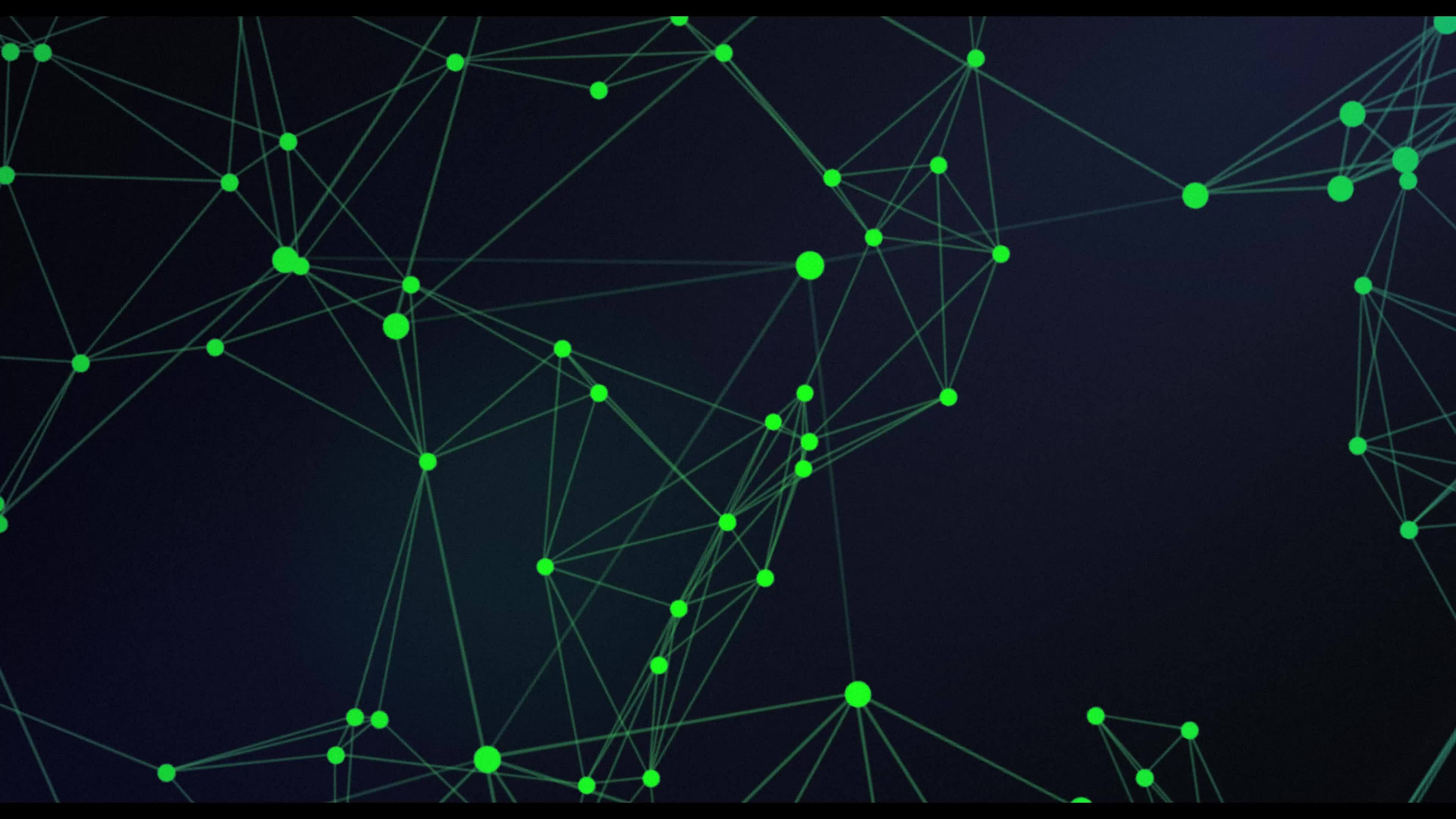 Abstract plexus of moving glowing dots, lines and triangles. Network or digital connection ...