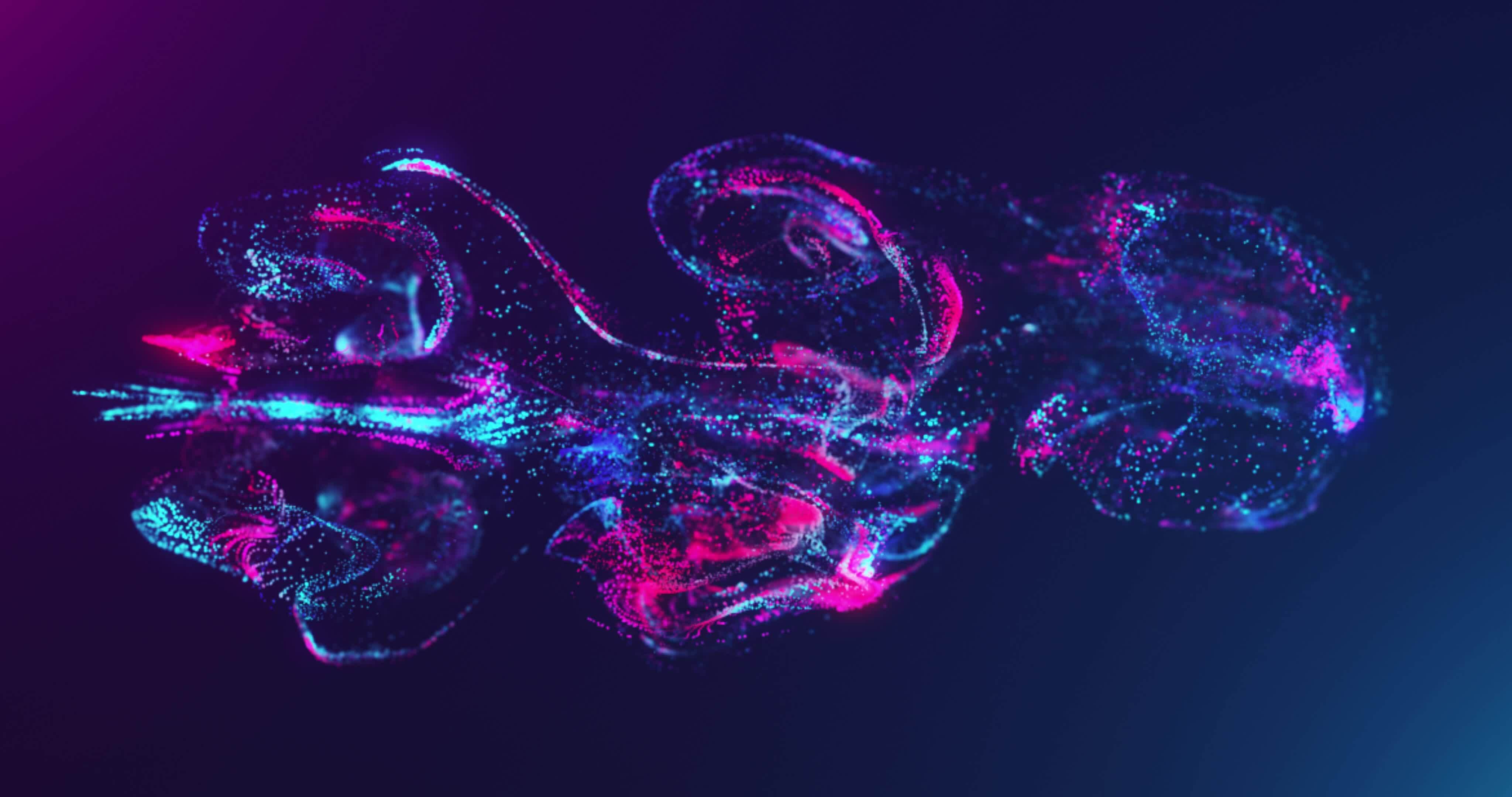 Abstract particles background, neon moving particle, , like a jellyfish, multicolored particles ...