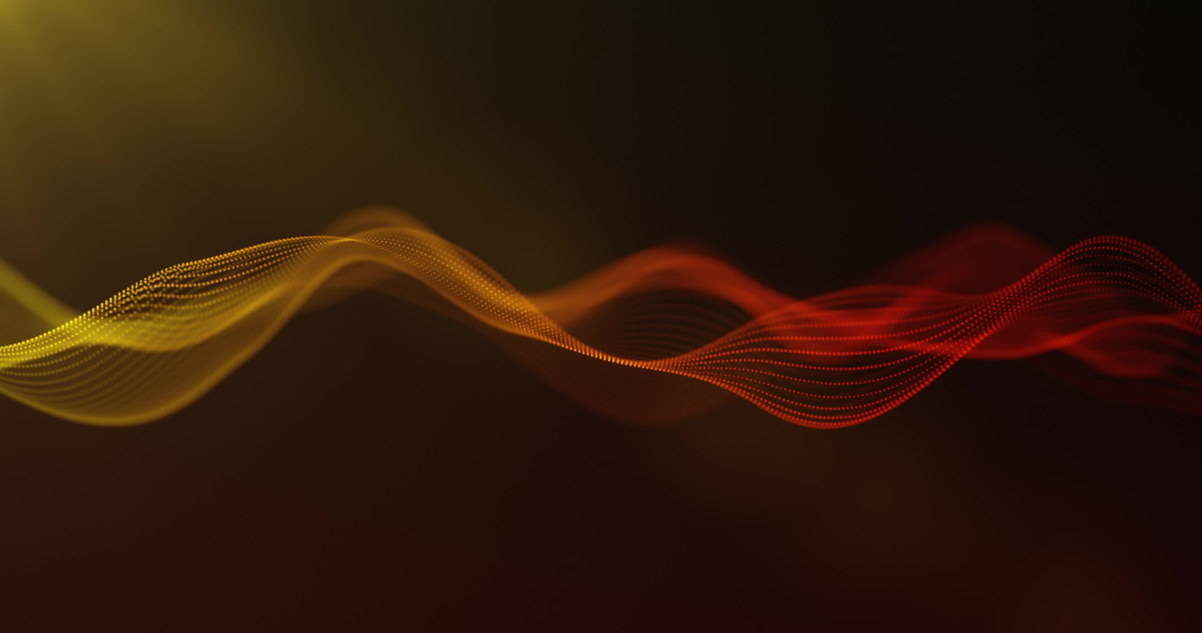 Digital orange particles wave with motion abstract futuristic background, Cyber technology, 3D ...