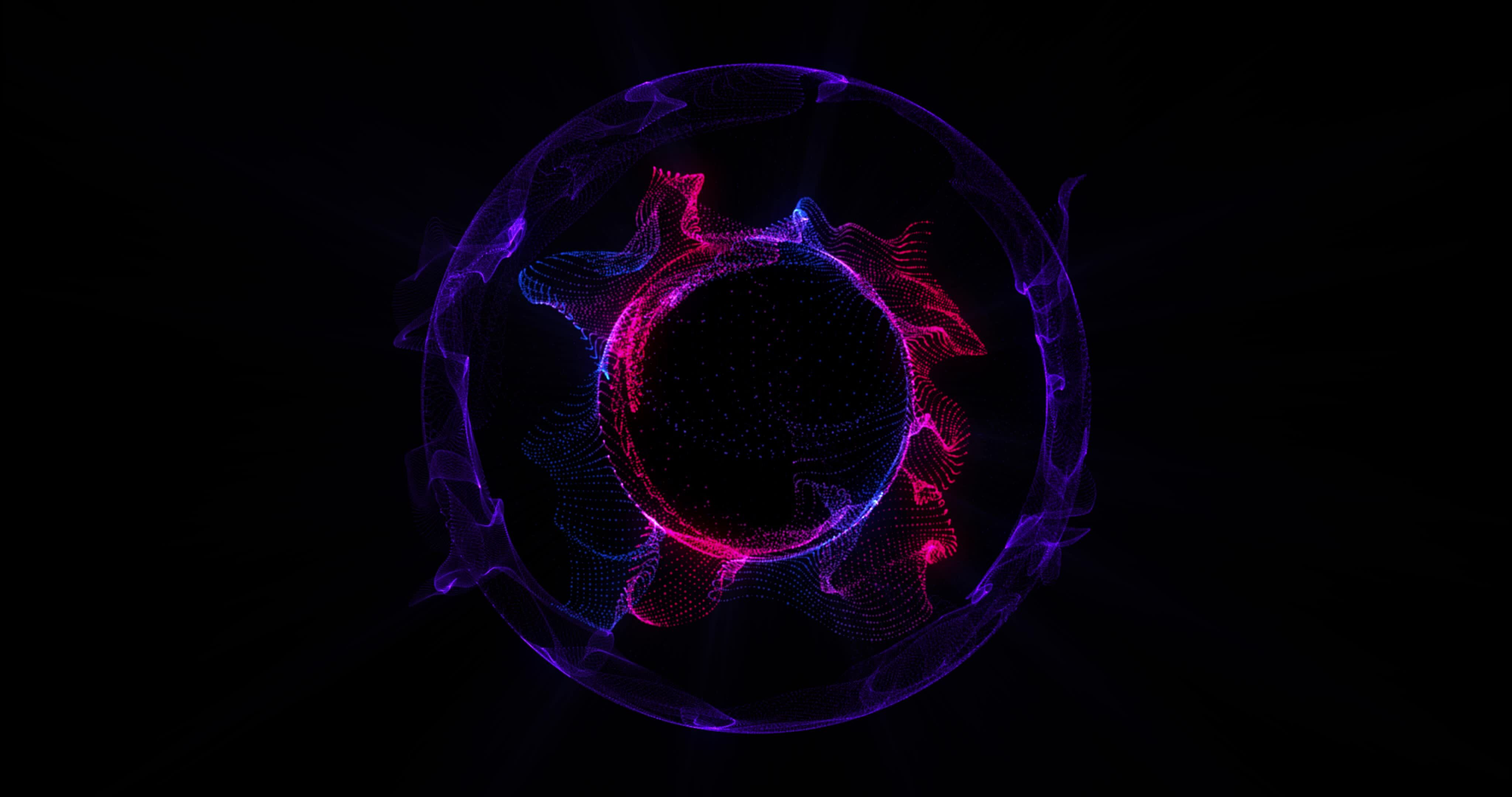 Glowing energy orb animation stock, bright glowing spherical ball moves on a black background ...