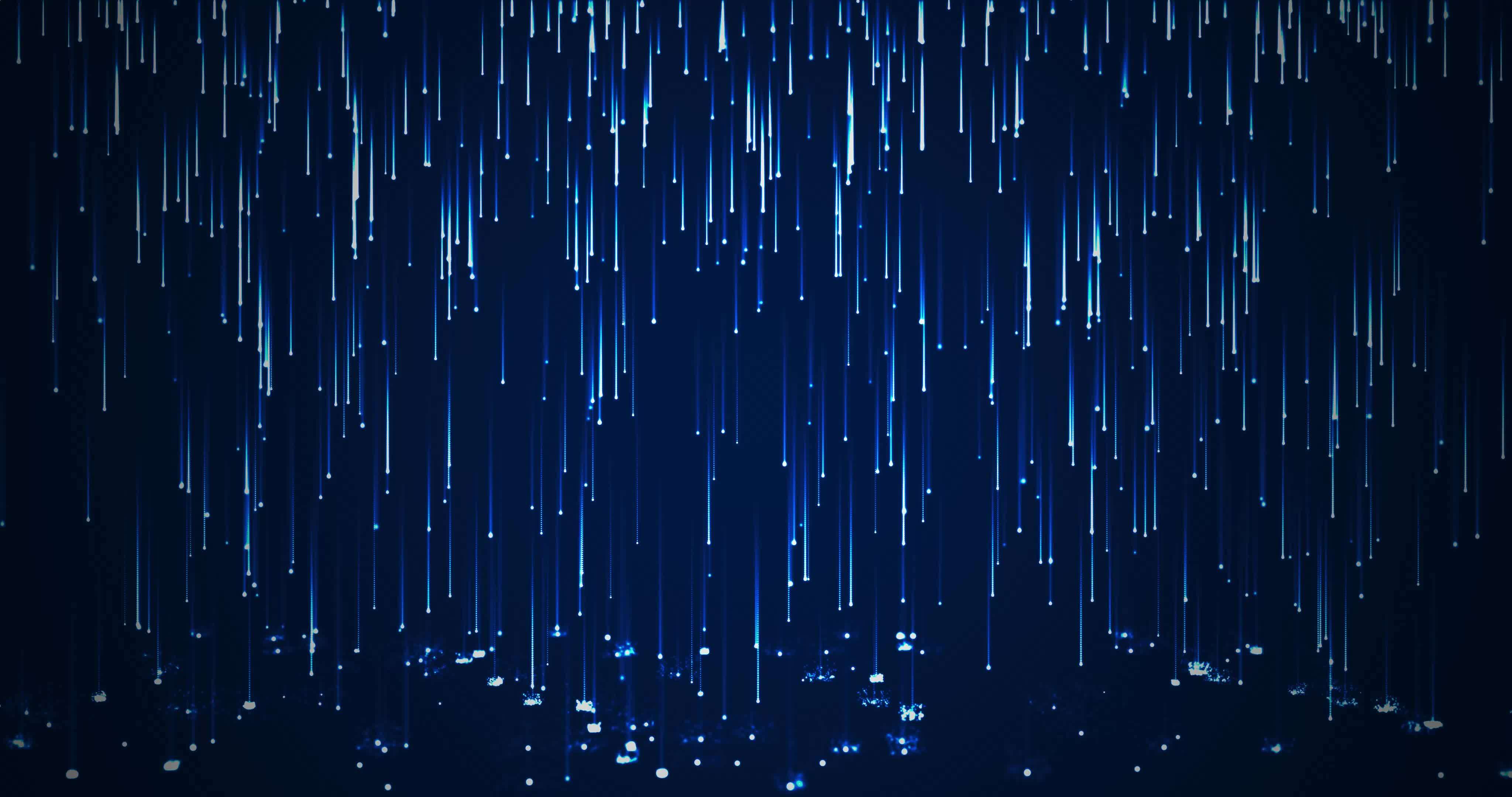 Abstract rain of particles, luminous drops fall on the floor, animation of falling neon rain on ...