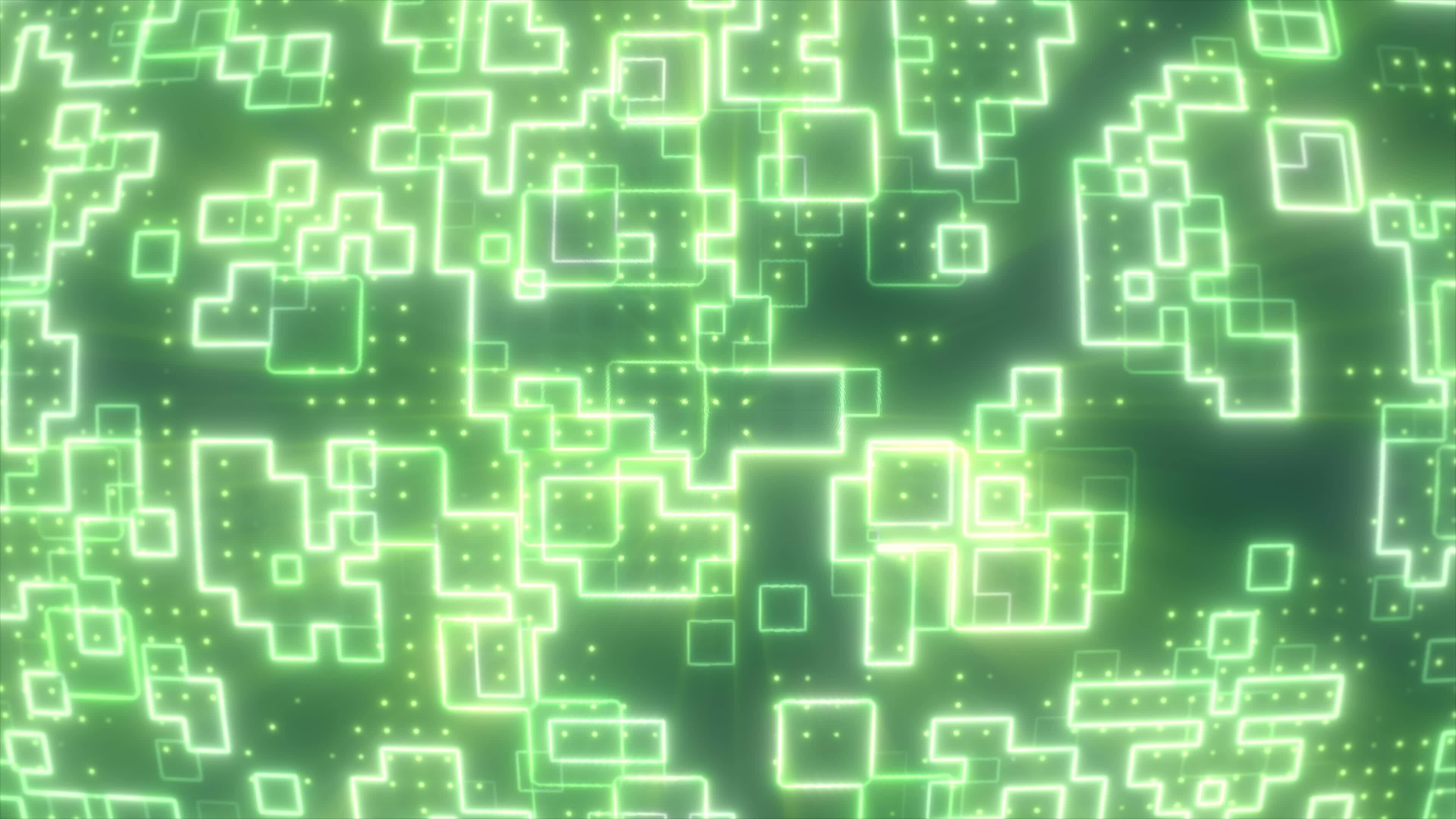Abstract looping green energy squares glowing digital particles futuristic hi-tech background ...