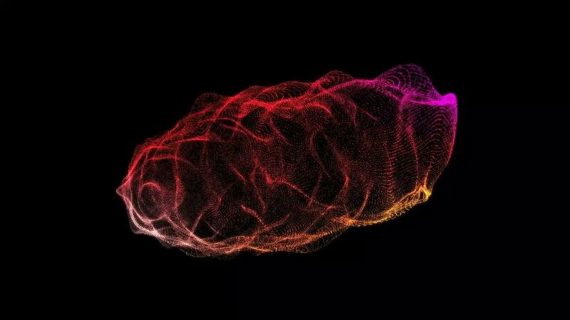 Sound wave pattern of 3d abstract multicolored light particles on black ...