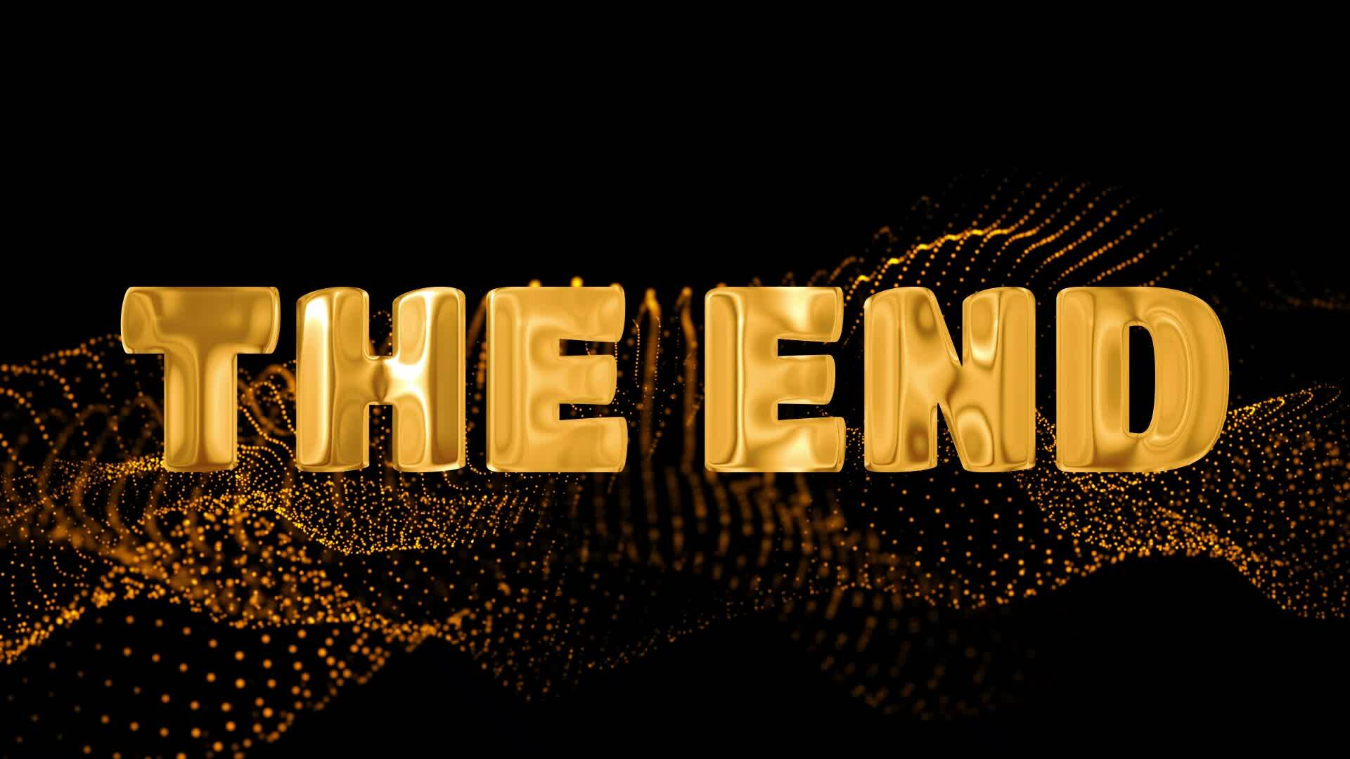 Text THE END golden 3d digital technology animated on yellow particle ... Text THE END golden 3d digital technology animated on yellow particle ...