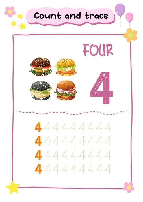 Number Four Tracing Worksheets Vector Art, Icons, and Graphics for Free ...