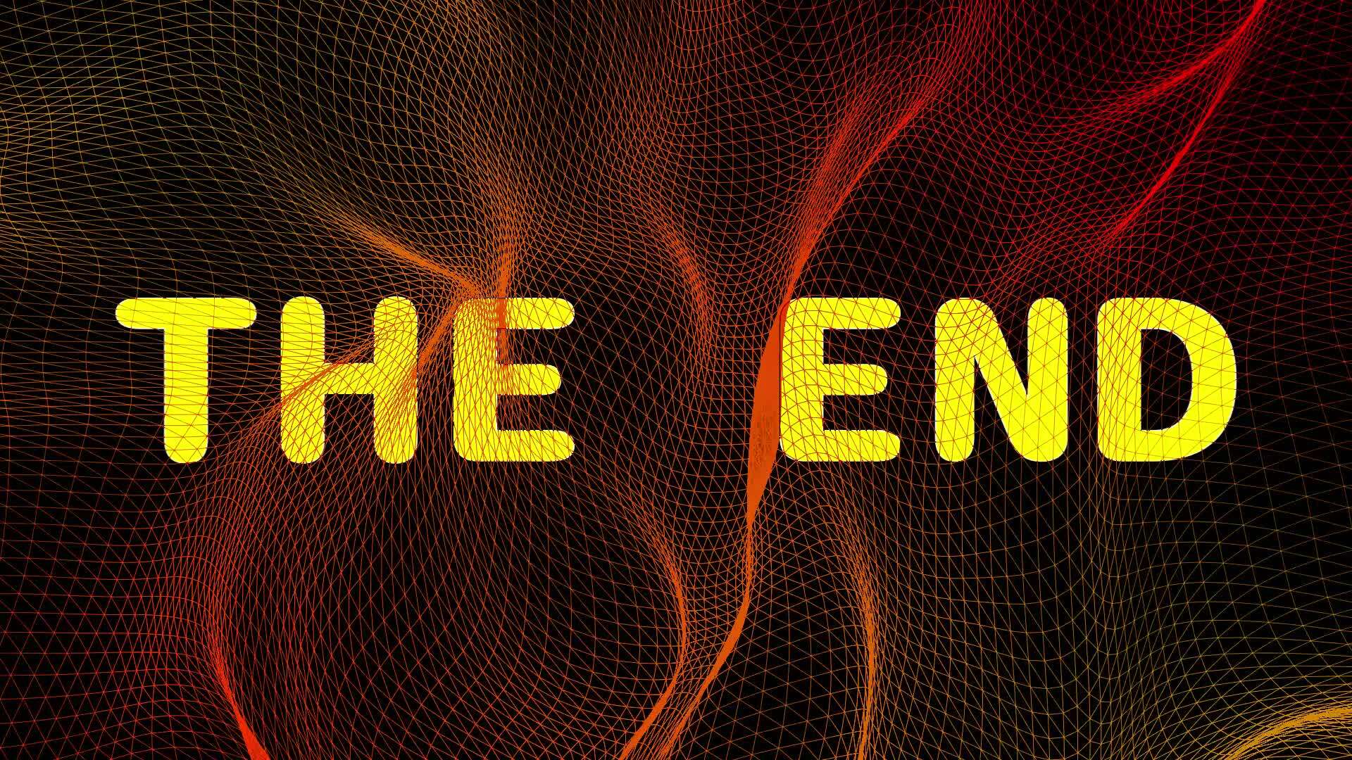Text The end 3D digital technology animated on red particle background ... Text The end 3D digital technology animated on red particle background ...