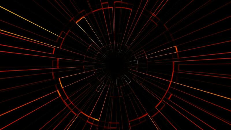 3D abstract digital technology tunnel animated red light particles on black background. 24128798 ...