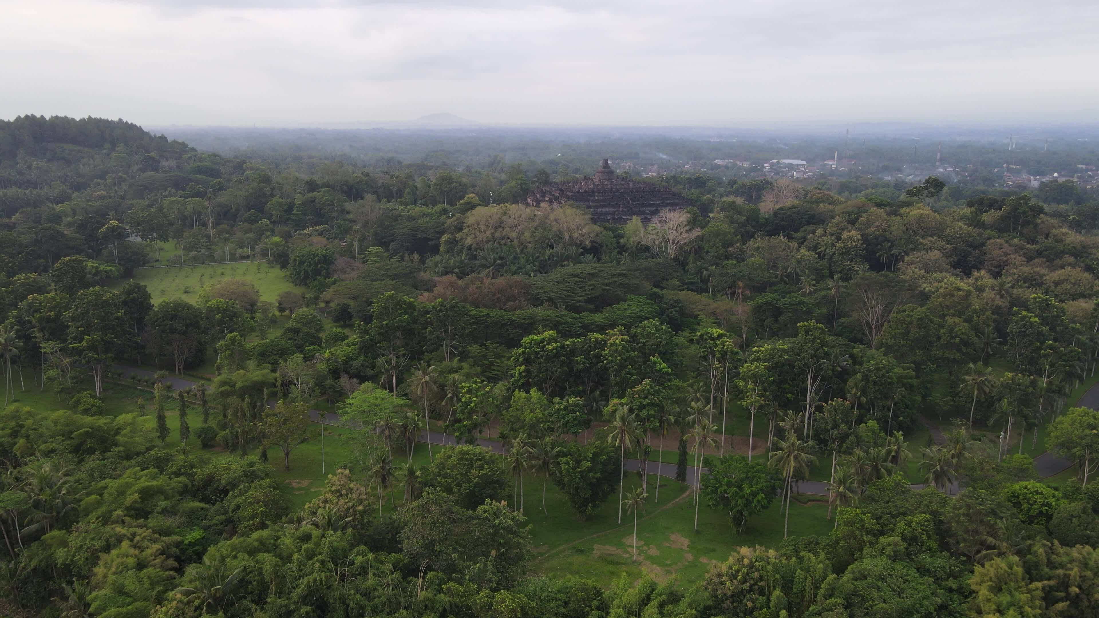 4K Aerial view of Borobudur Temple in Java, Indonesia. Wide shoot with forest view. 24164107 ...