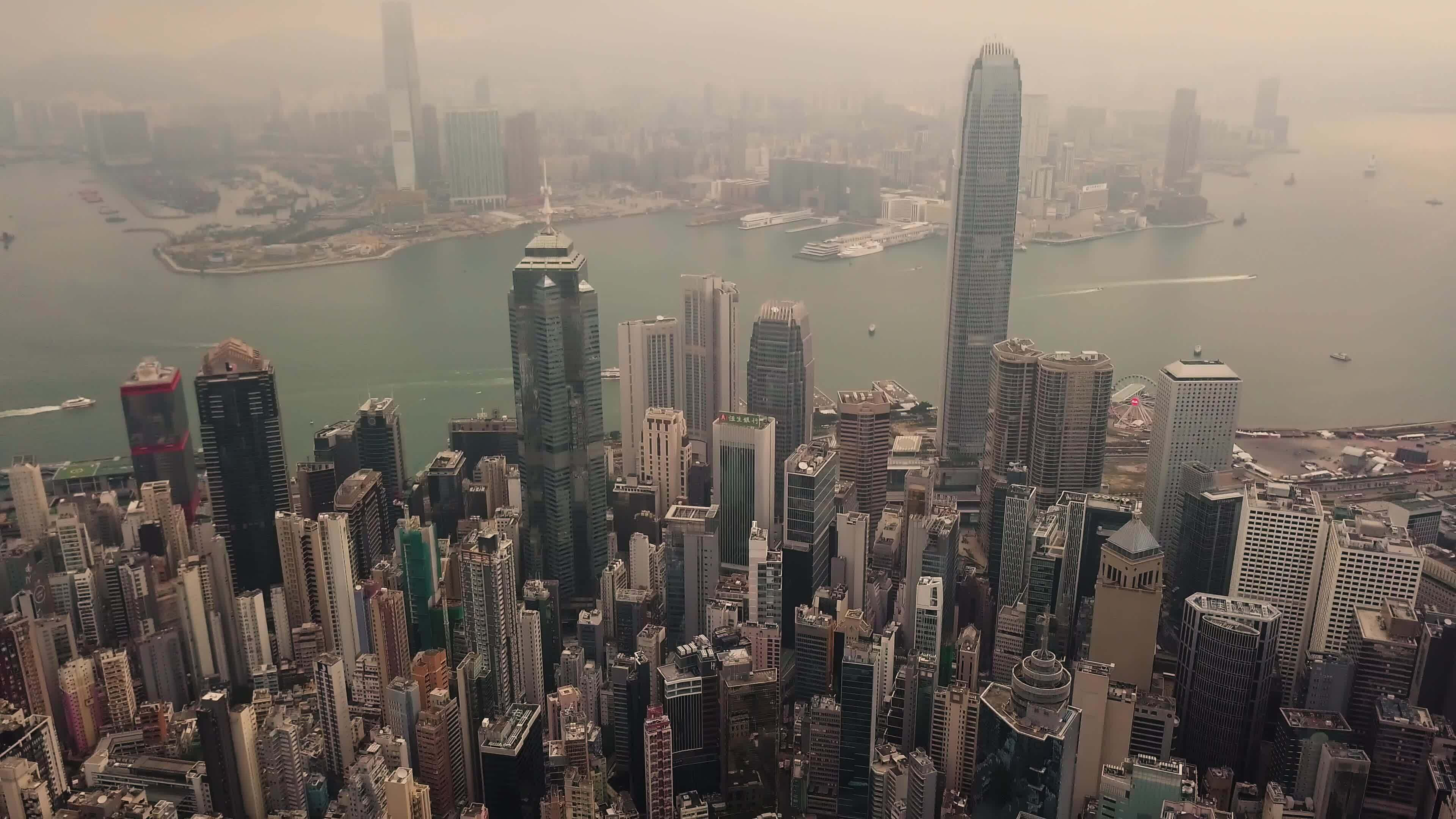 Aerial View drone 4k footage Of Modern Skyscrapers In Hong Kong City ...