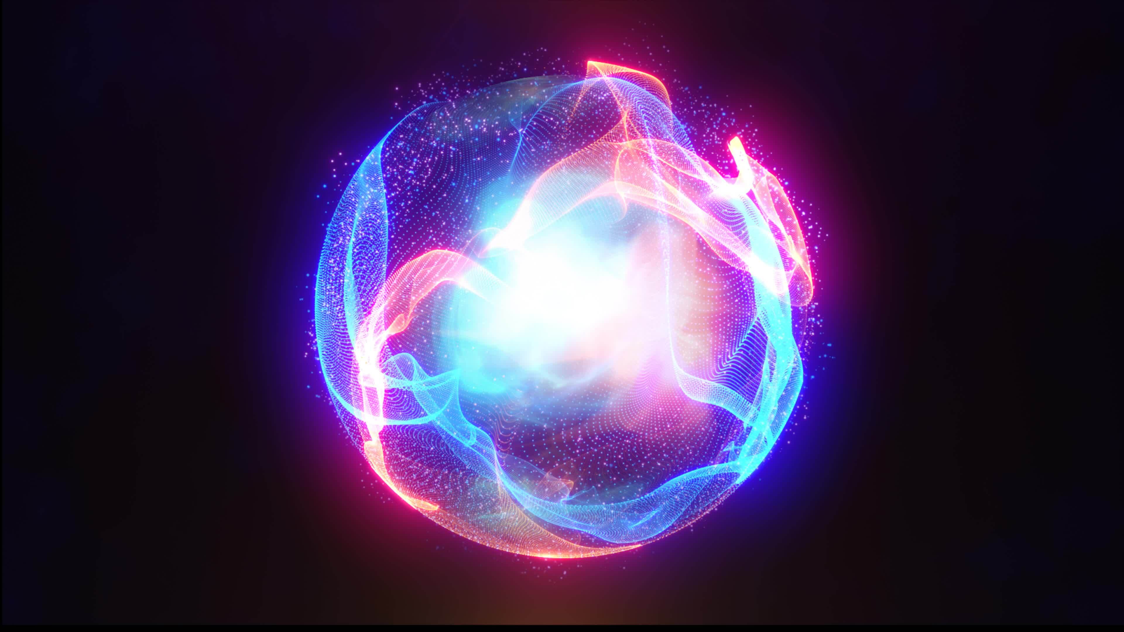 Abstract energy sphere with glowing bright particles, atom from energy scientific futuristic hi ...
