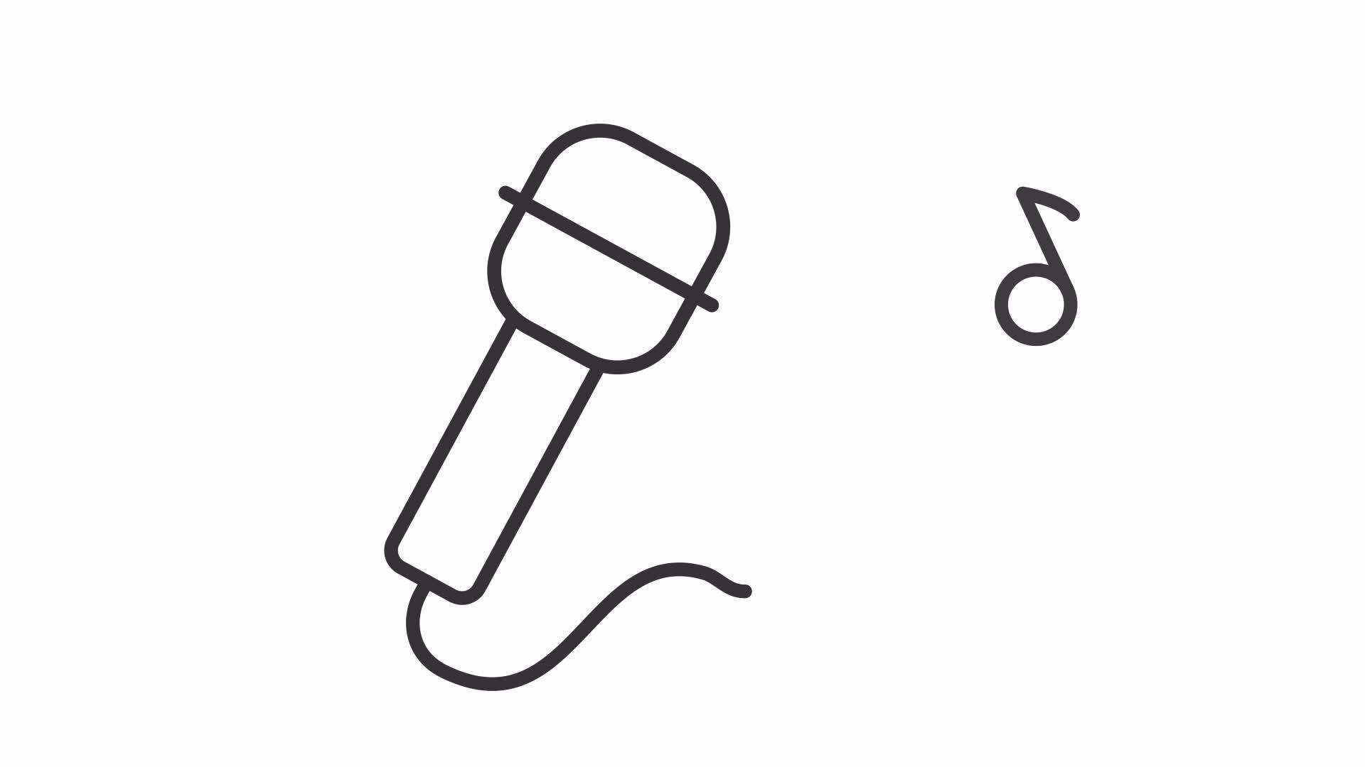 Animated hand microphone line icon. Singing sound animation. Musical ...