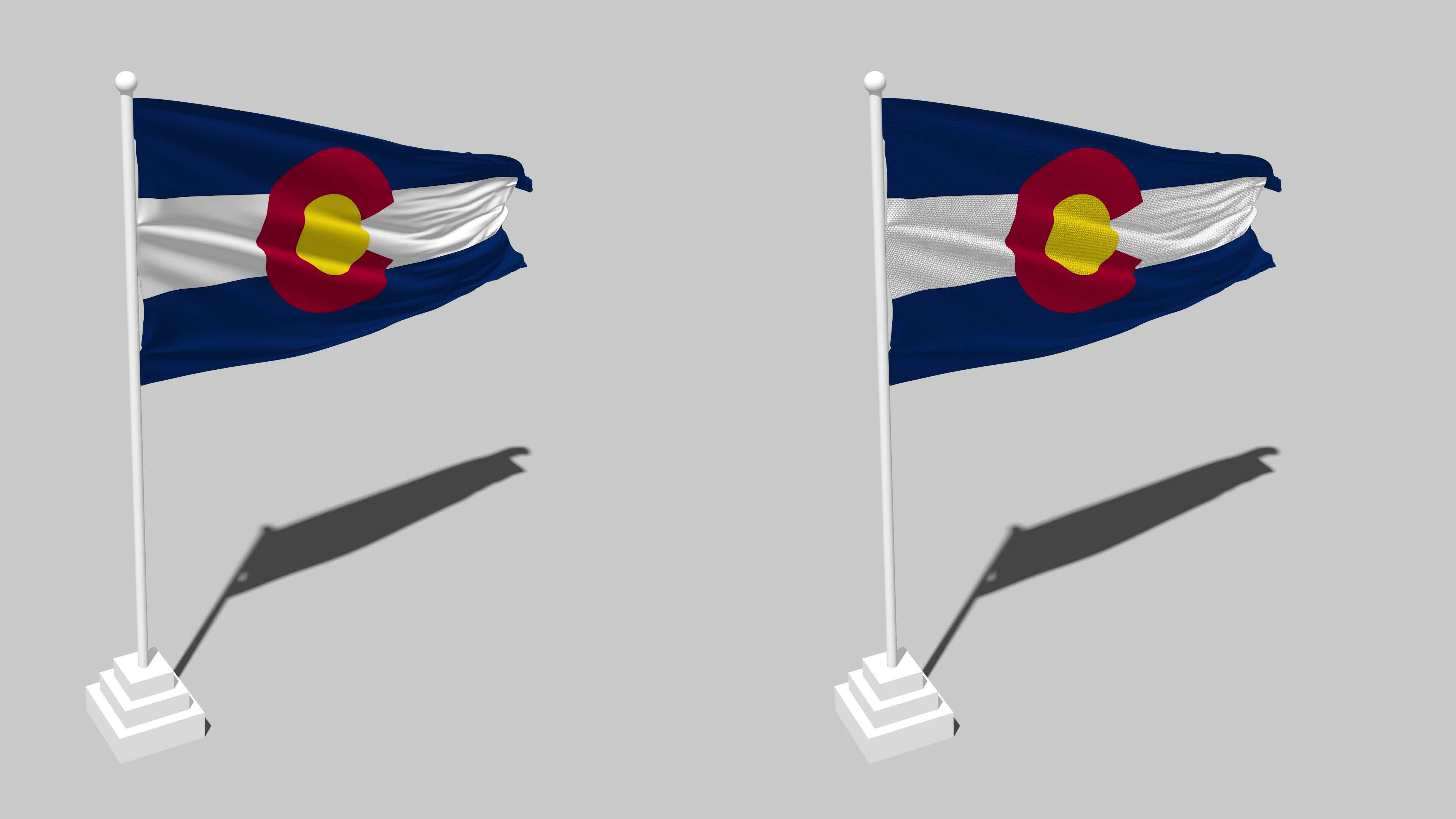 State of Colorado Flag Seamless Looped Waving with Pole Base Stand and ...