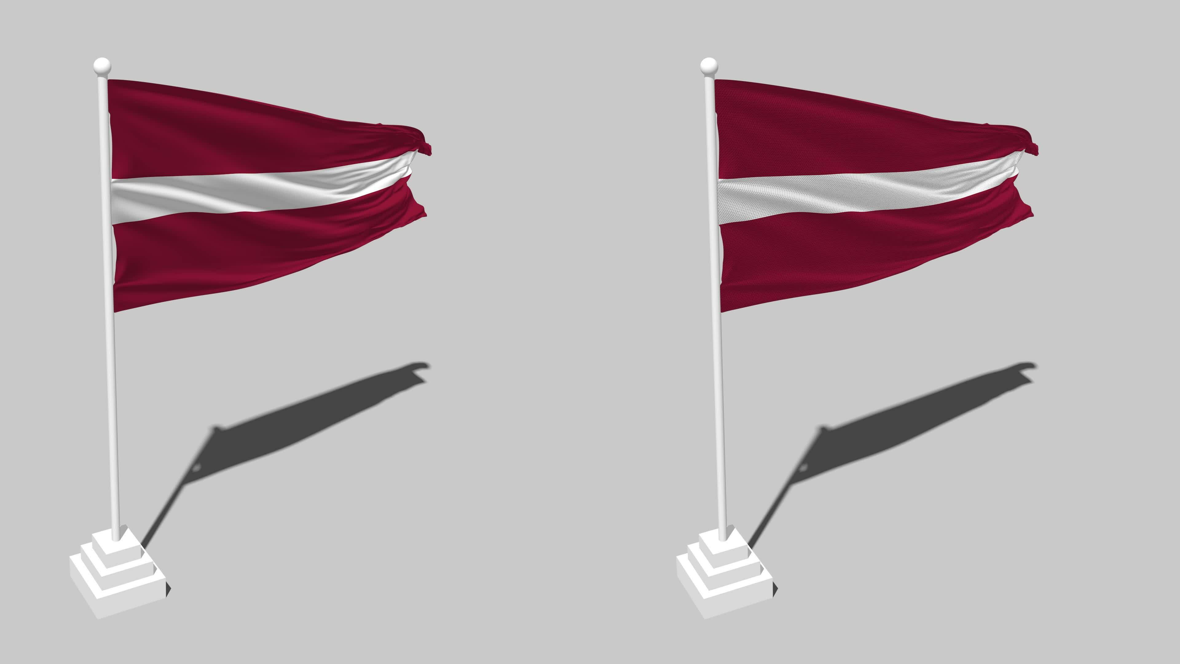 Latvia Flag Seamless Looped Waving with Pole Base Stand and Shadow, Isolated on Alpha Channel ...