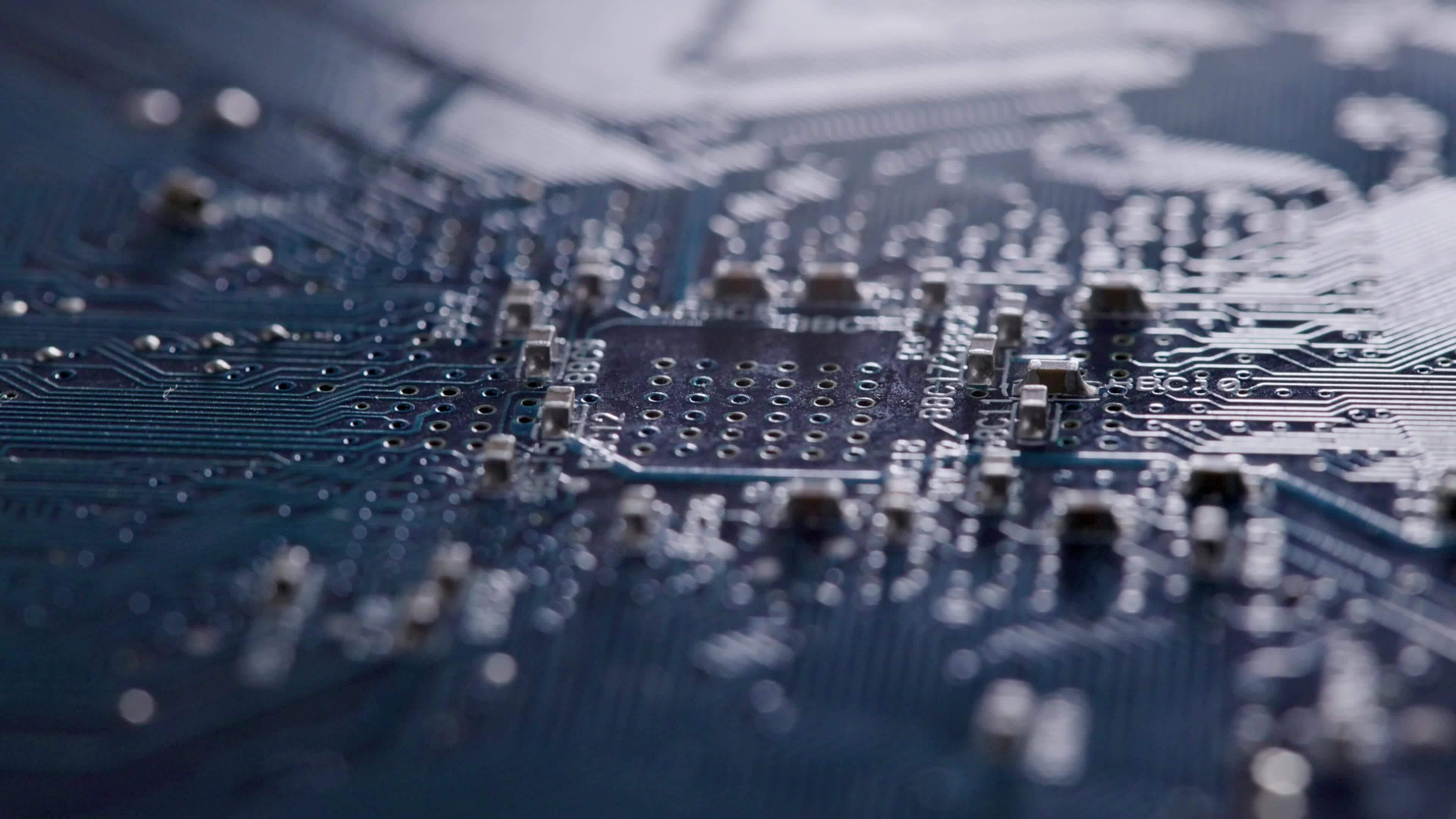 Computer electronic circuit board with radial conductor tracks and SMD ... Computer electronic circuit board with radial conductor tracks and SMD ...