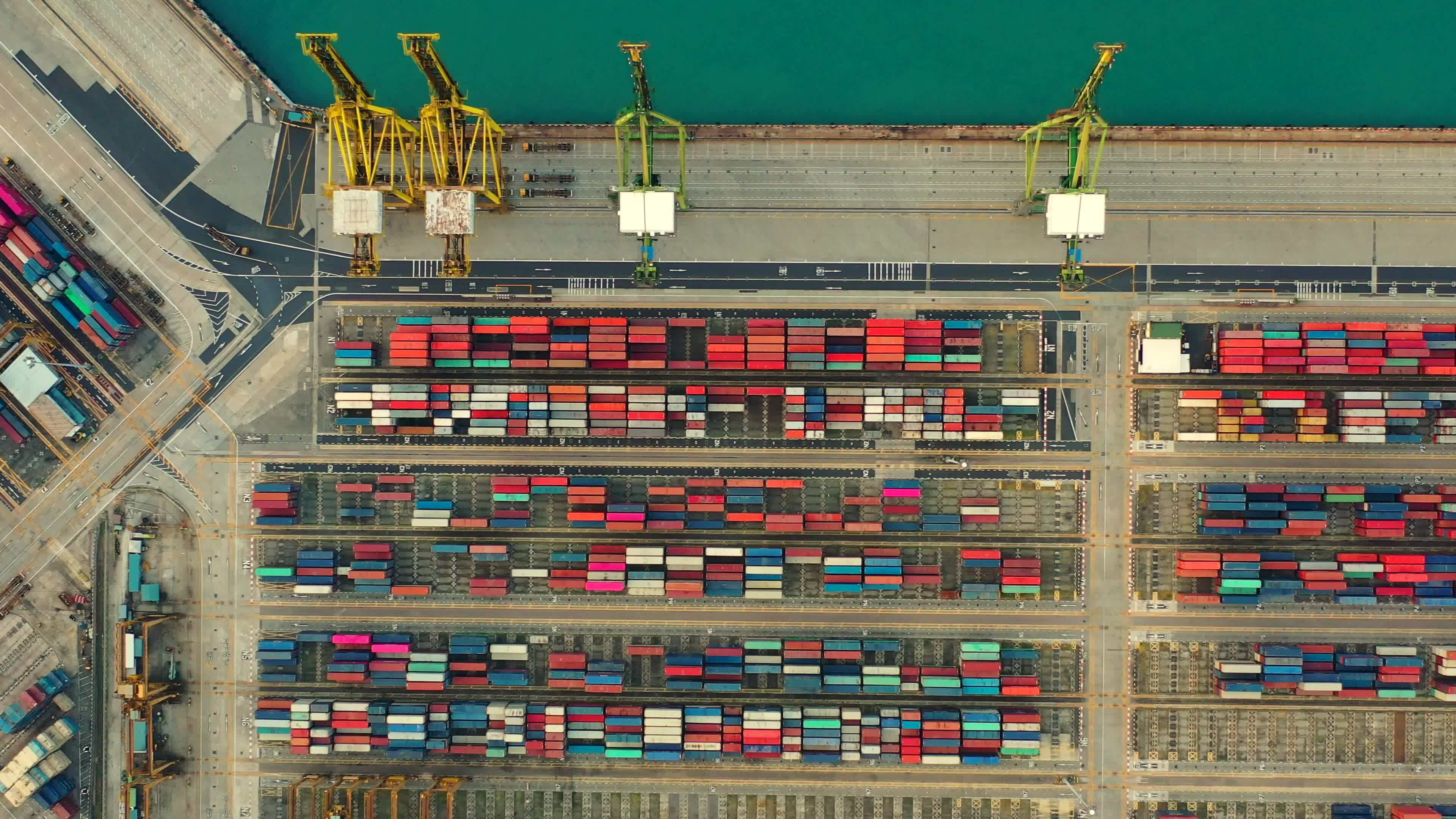 Drone Aerial View 4k Footage Of Shipping Containers In Port Of