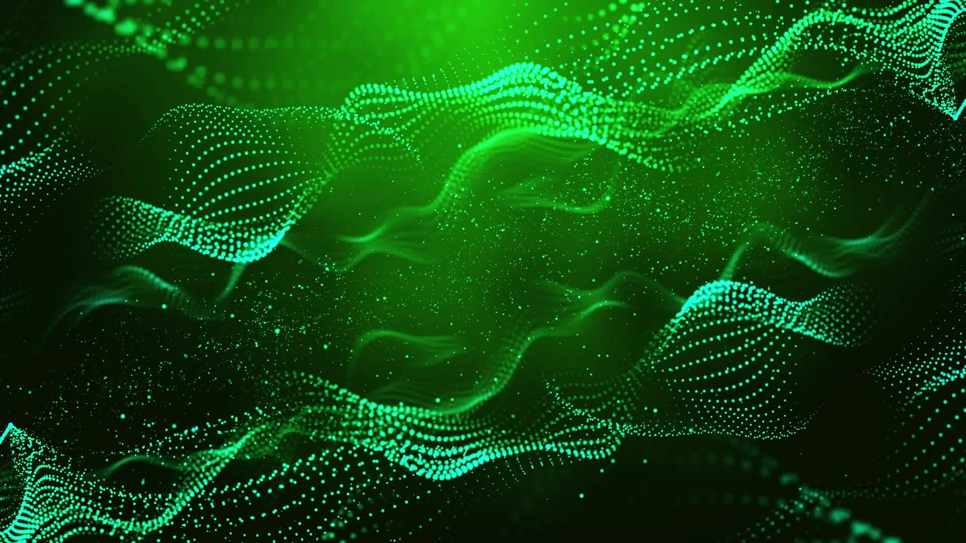 3D abstract digital technology animated green light particles on green background. 24726372 ...