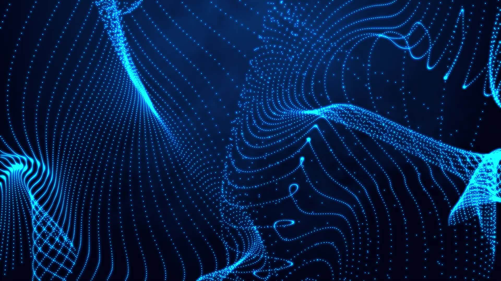 3D abstract digital technology animated blue light particles on blue ...