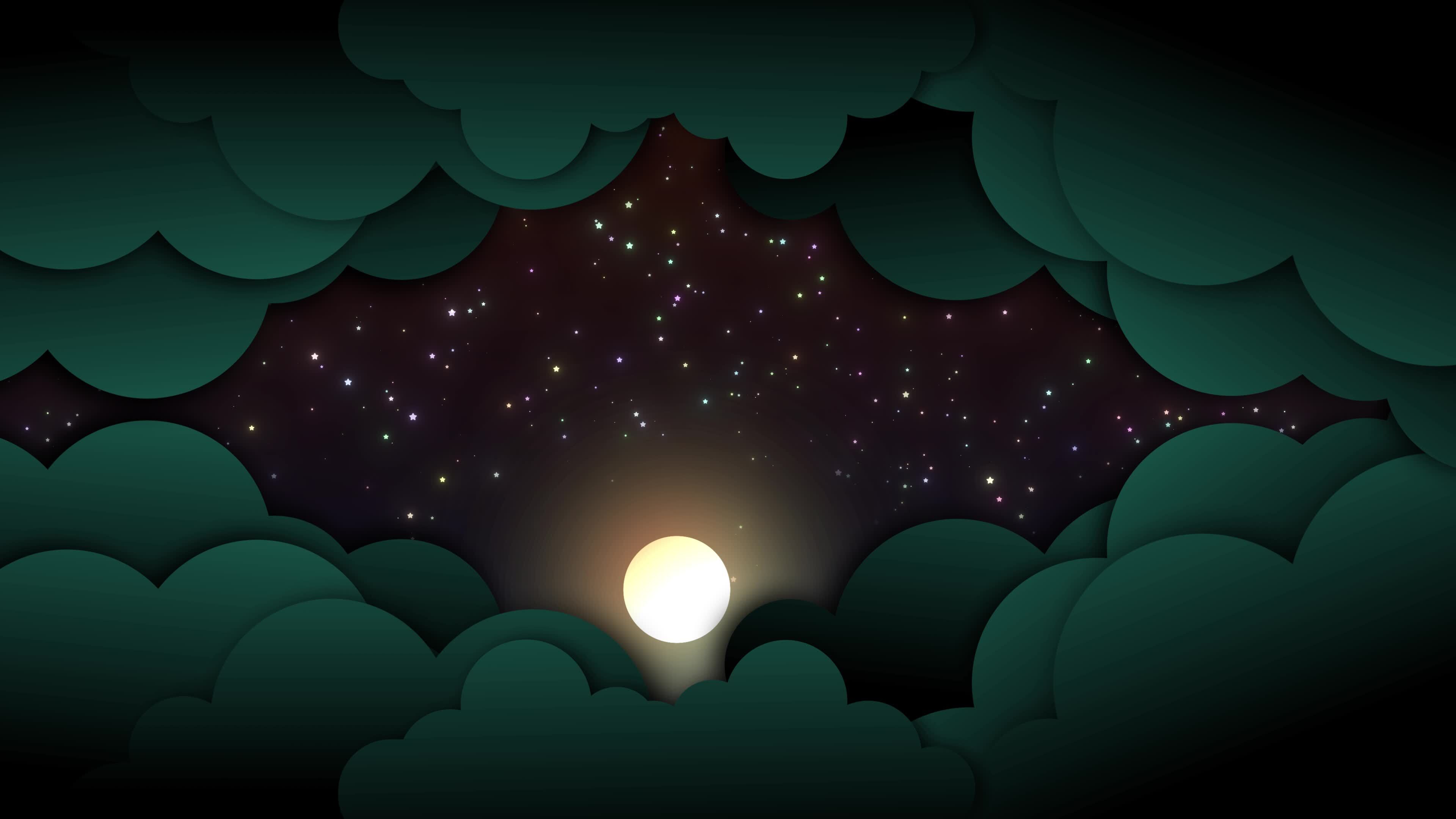 Night Sky Animation With Cloud And Blinking Stars And Moon Rising ...