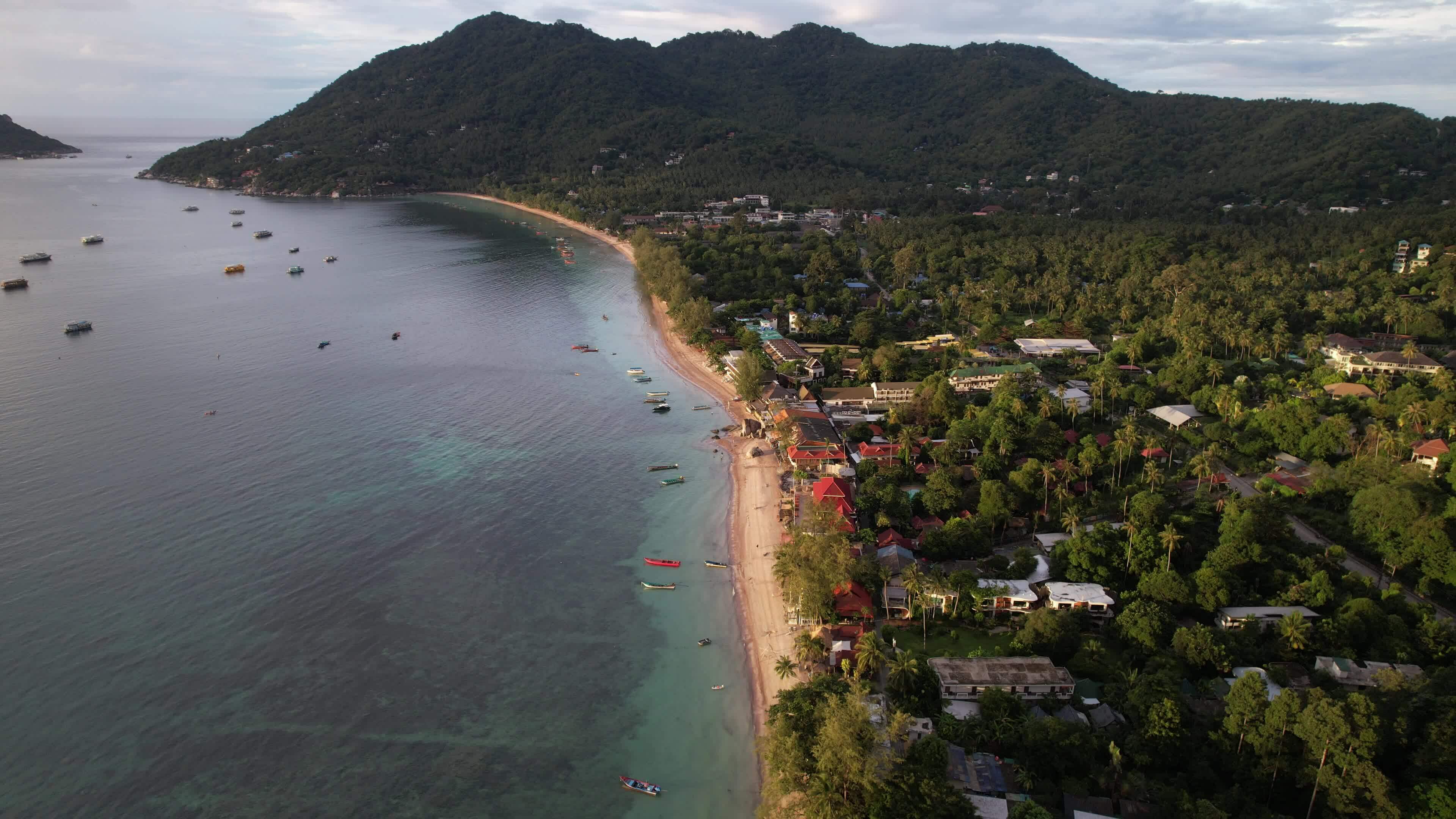 4K Aerial Drone Footage of Sairee Beach on Koh Tao at Sunset ...