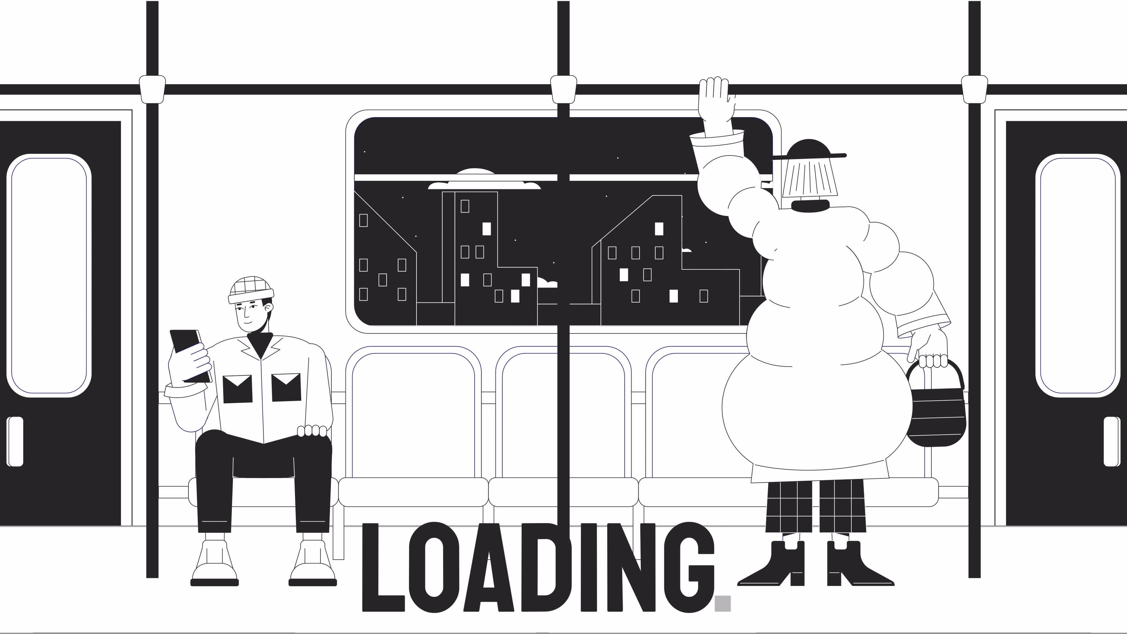 Commuter rail bw loader animation. Public transport. Train people ...