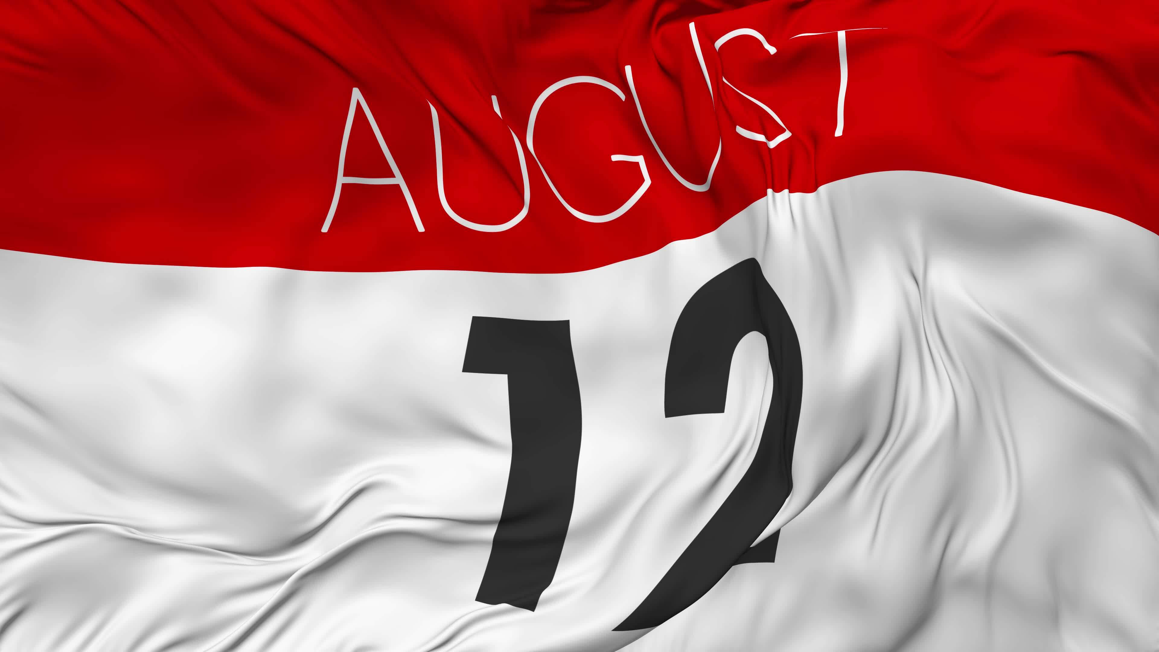 Twelfth, 12th August Date Seamless Looping Background, Looped Cloth Waving Slow Motion, 3D ...