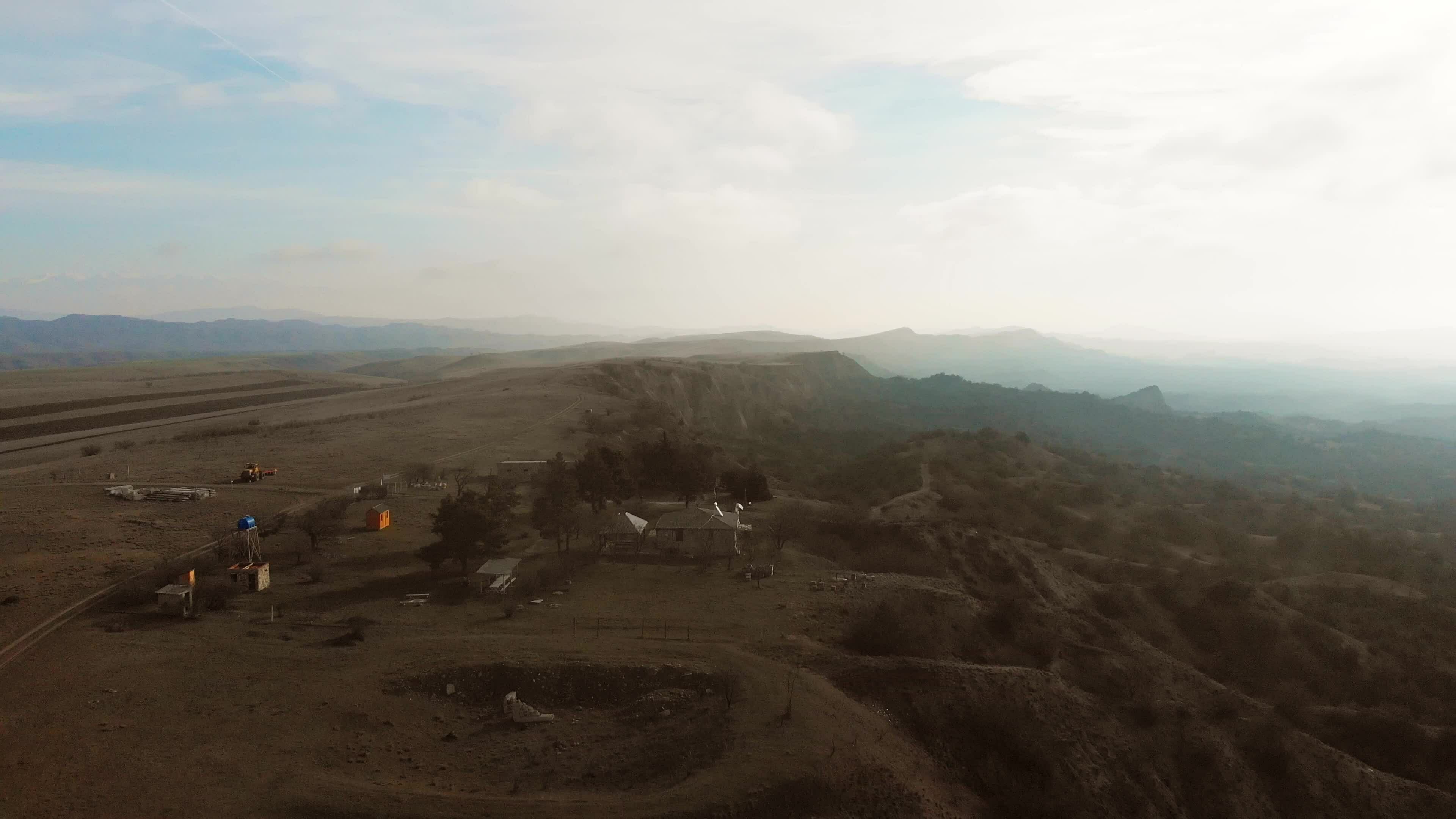 Aerial view Vashlovani national park rangers station with picnic area ...