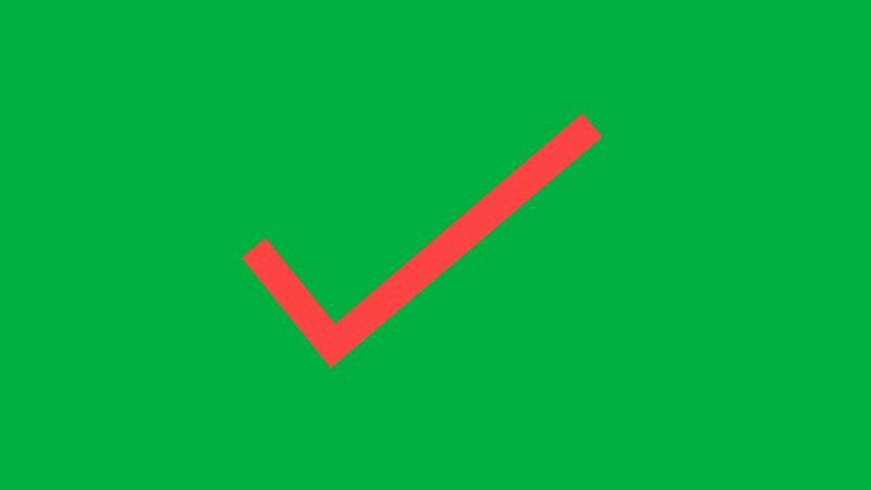red animated check mark, tick mark animation on green screen background ...