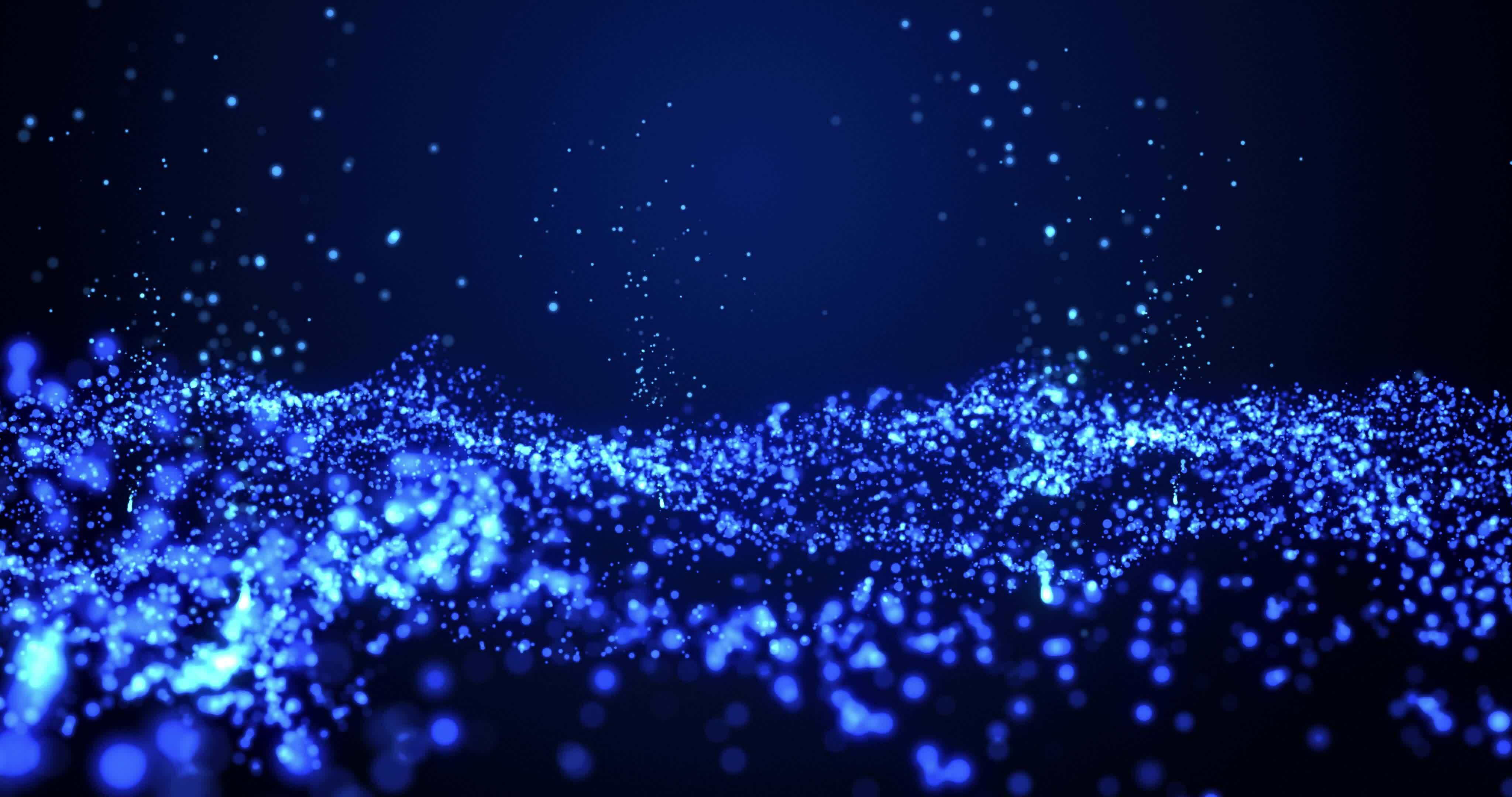 Glowing wave blue particles moving and flickering, digital abstract waves, small particles of ...