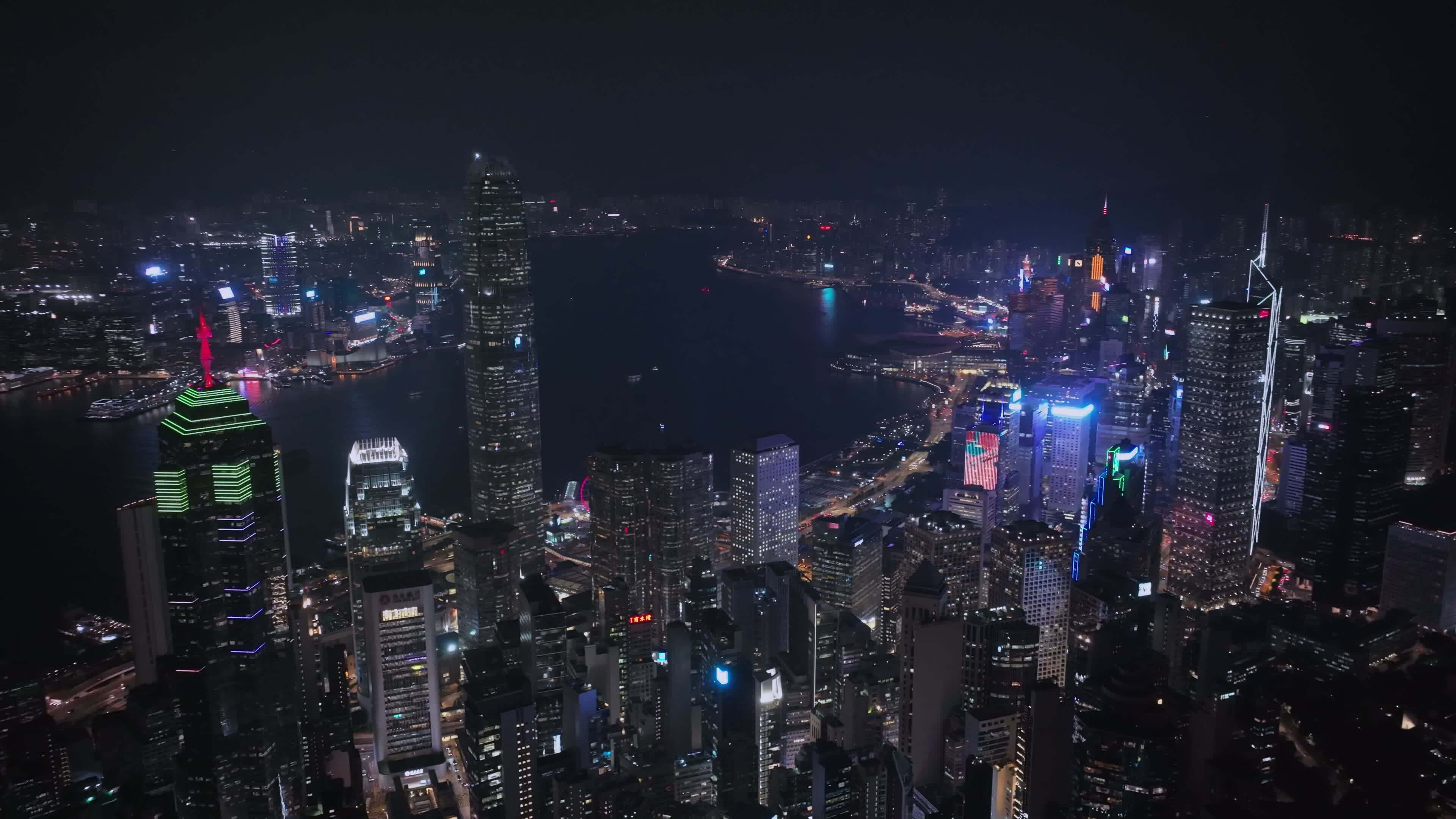 Night Panorama Of The Whole Illuminated Hong Kong, Aerial View 25454484 Stock Video at Vecteezy