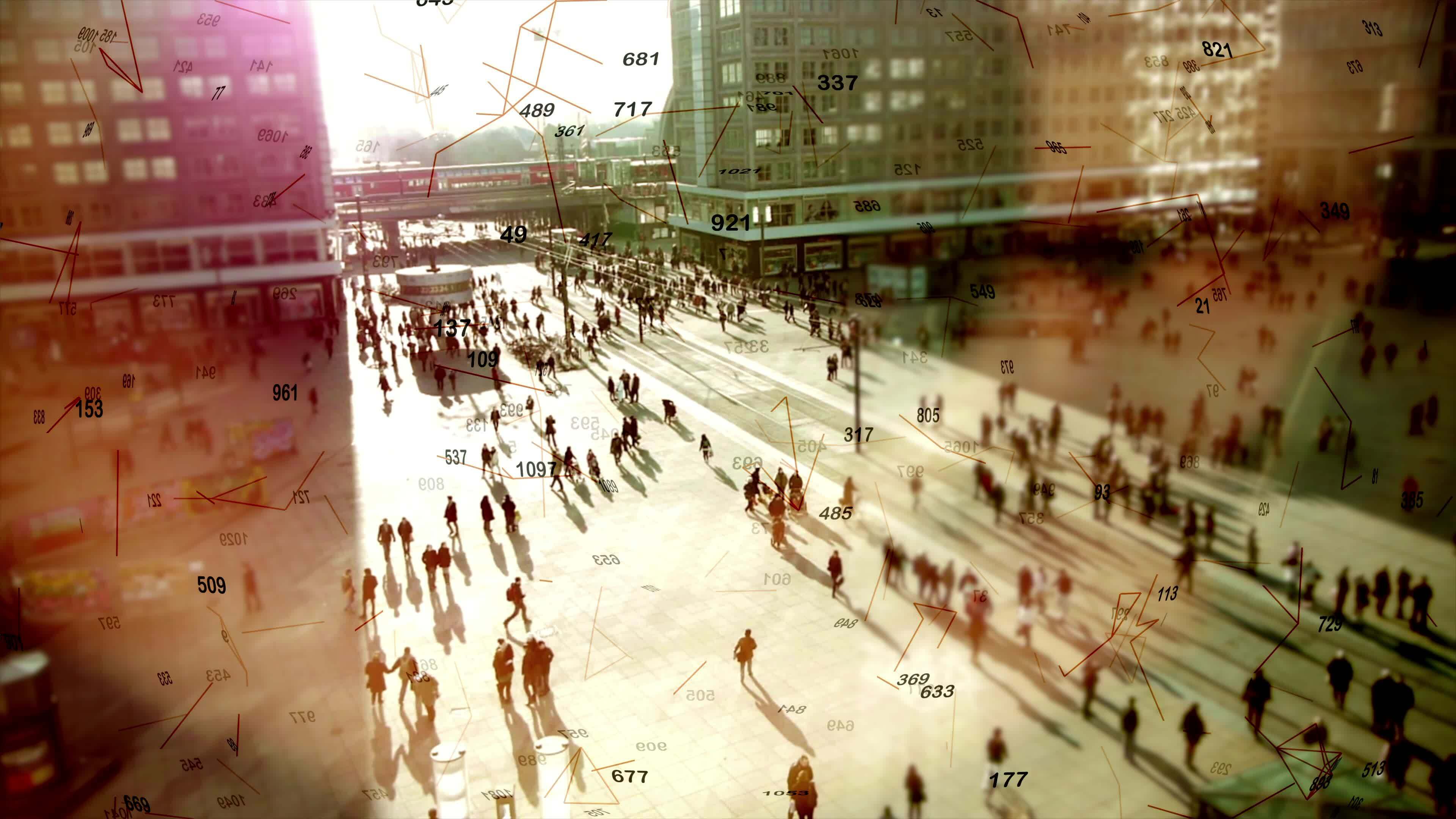 Computer Surveillance Monitoring System Collecting Personal Data Of People Walking On Crowded