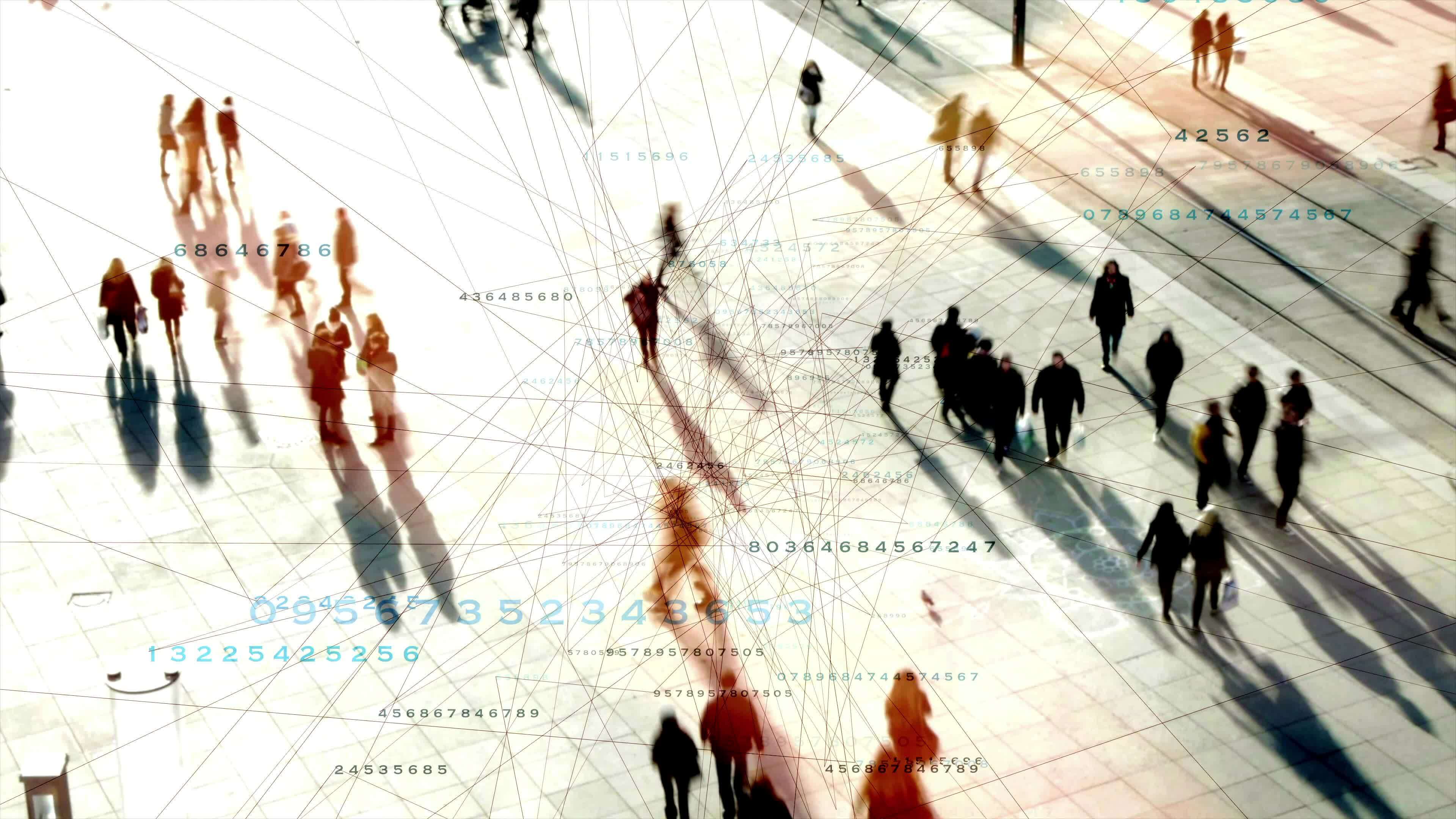 Computer Surveillance Monitoring System Collecting Personal Data Of People Walking On Crowded