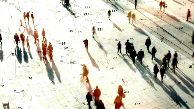 Computer Surveillance Monitoring System Collecting Personal Data Of People Walking On Crowded