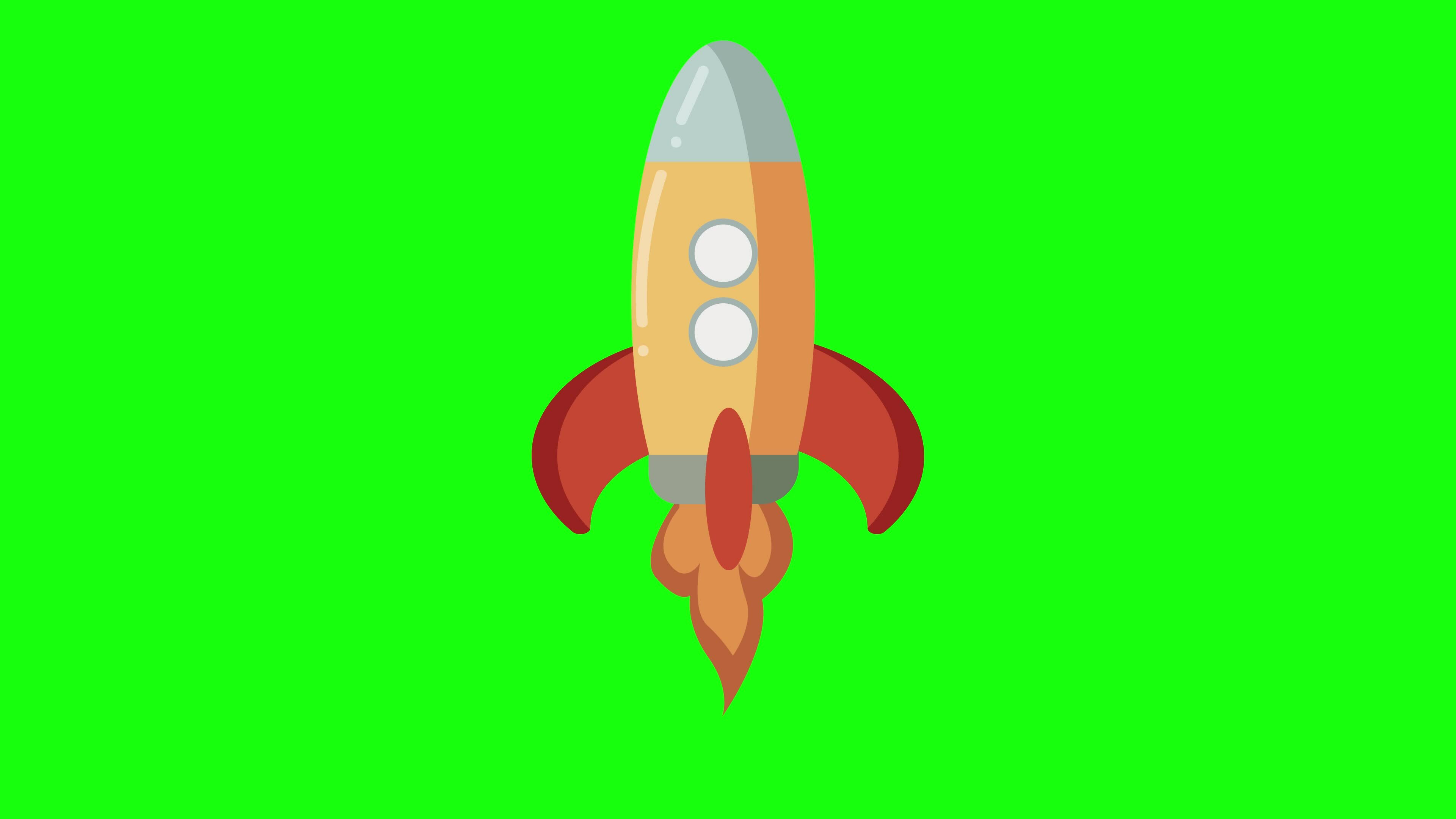 Cute Rocket Spaceship Flying Through The Clouds Green Screen