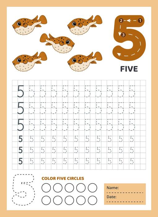 Number Five Tracing Worksheets Vector Art, Icons, and Graphics for Free ...