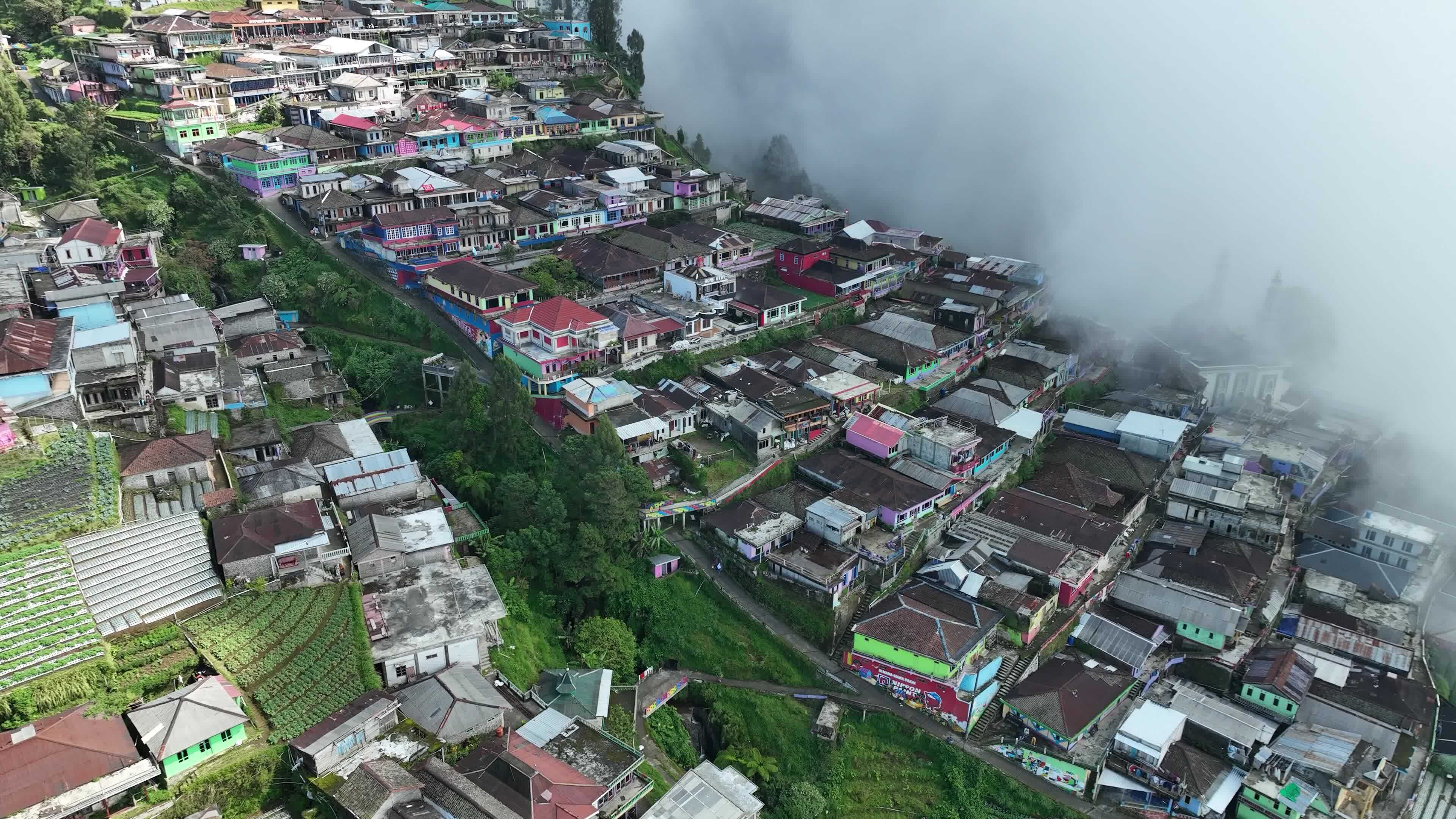 Aerial view of beautiful colorful villages in Nepal Van Java on Mount Sumbing, Magelang, Central ...