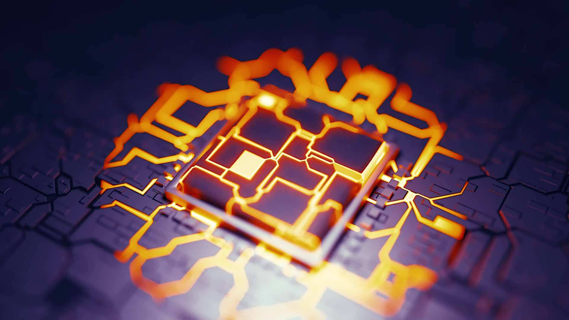 Looping Cpu Chip Background Colorful Neon Lines Network Microchip Gpu