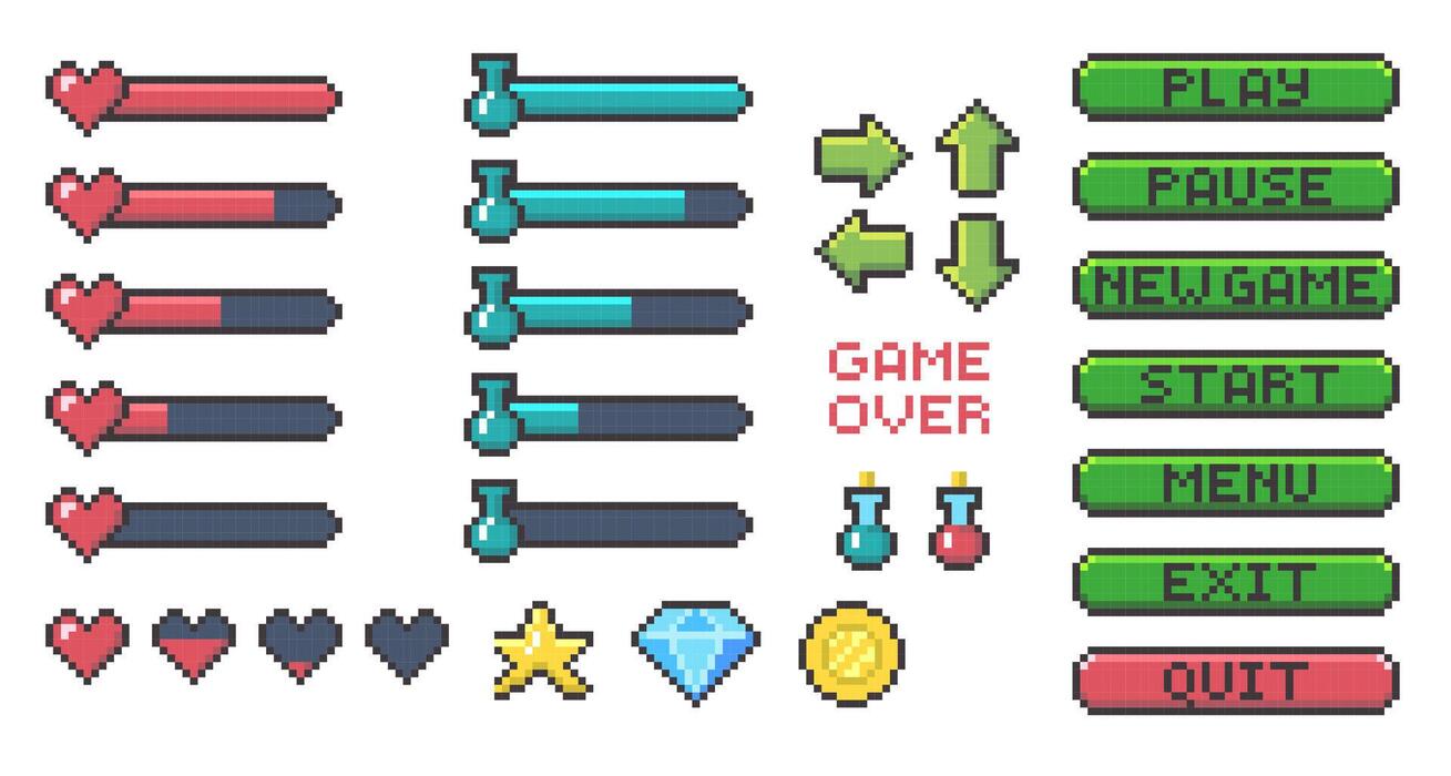 Pixel Game Buttons Vector Art, Icons, and Graphics for Free Download