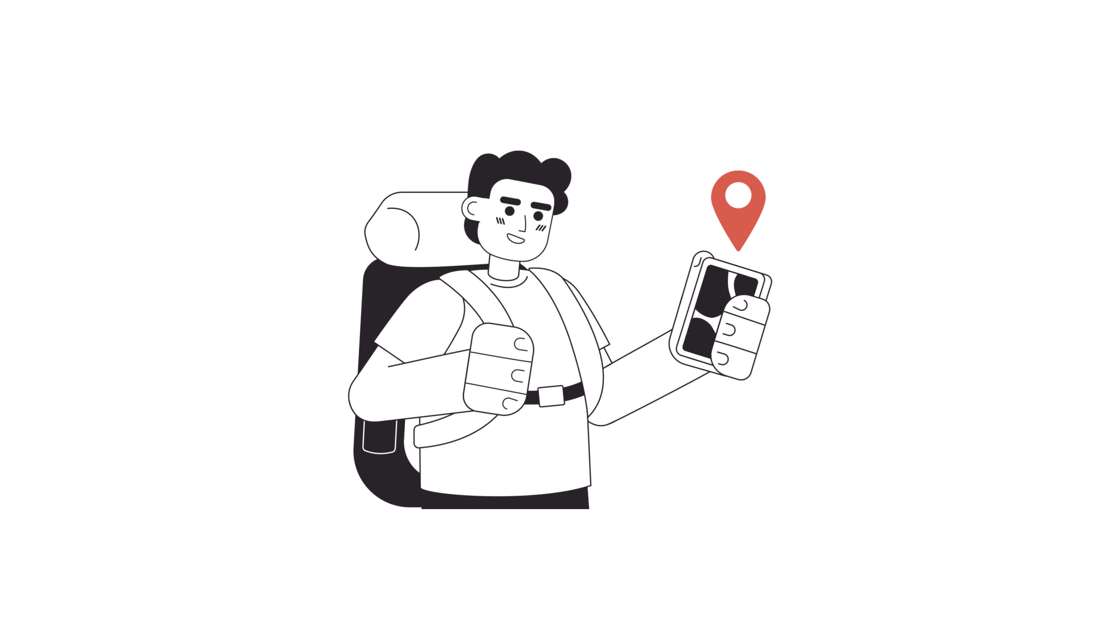 Technology in travel bw 2D animation. Black male backpacker trekking ... Technology in travel bw 2D animation. Black male backpacker trekking ...