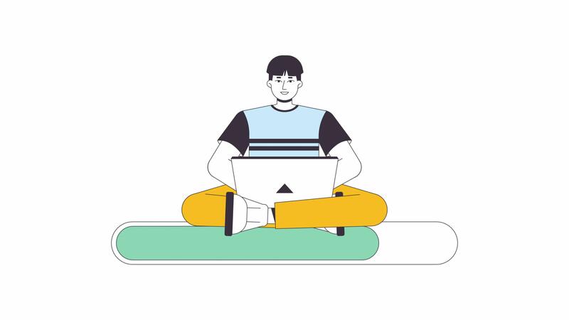 Programmer working line 2D loading bar animation. It developer coding on laptop animated cartoon ...