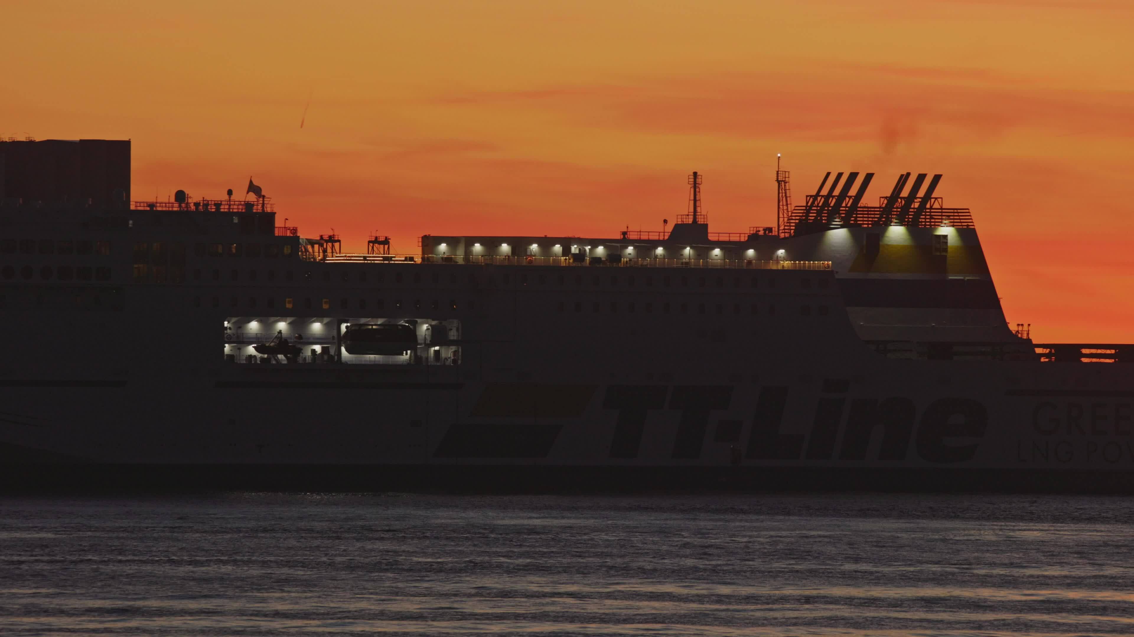 13-01-2023 Lisbon, Portugal TT-Line Green ship LNG Powered At Sunset 26370029 Stock Video at ...