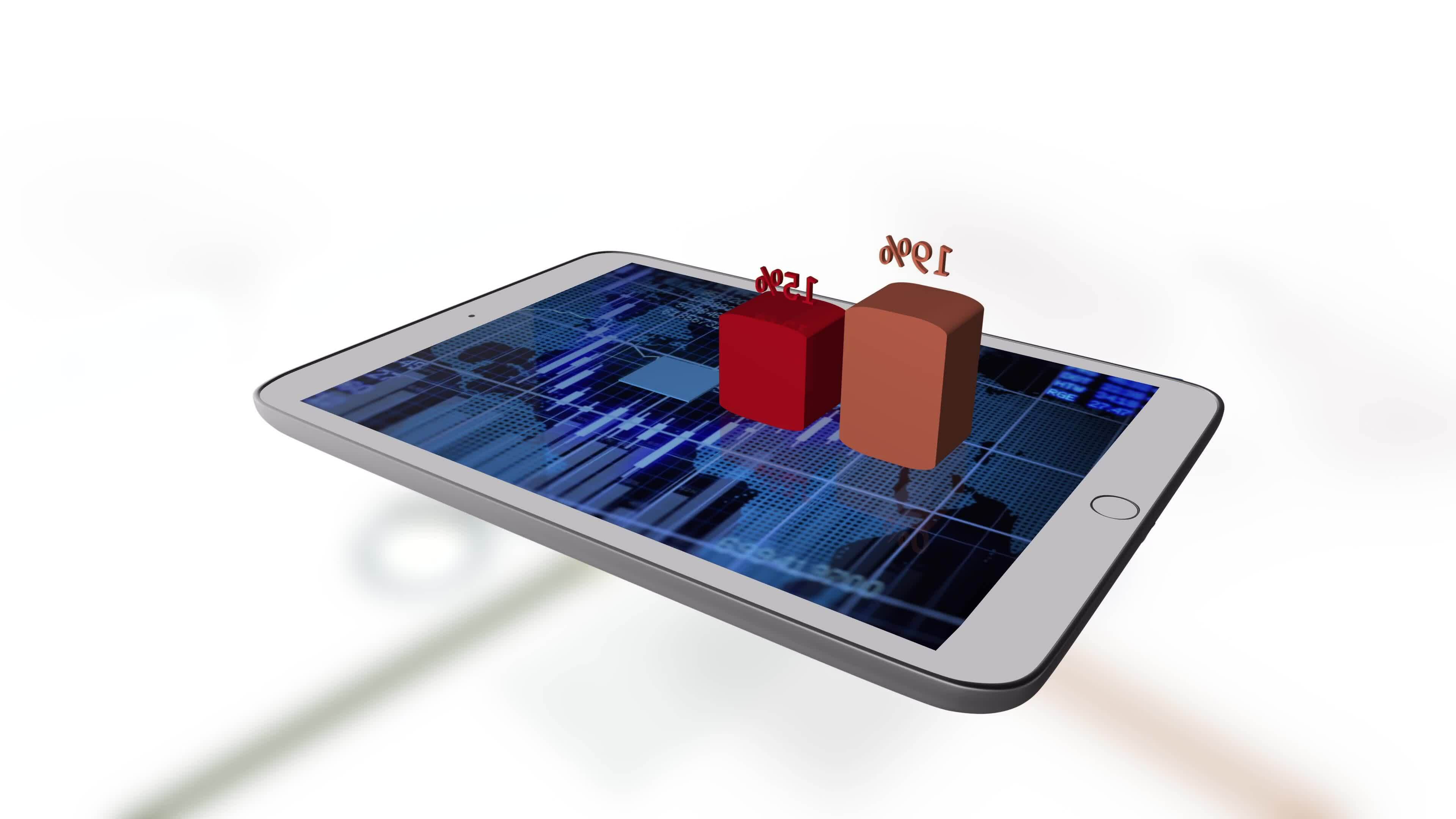 a tablet computer with a graph on it showing business sales profits ...